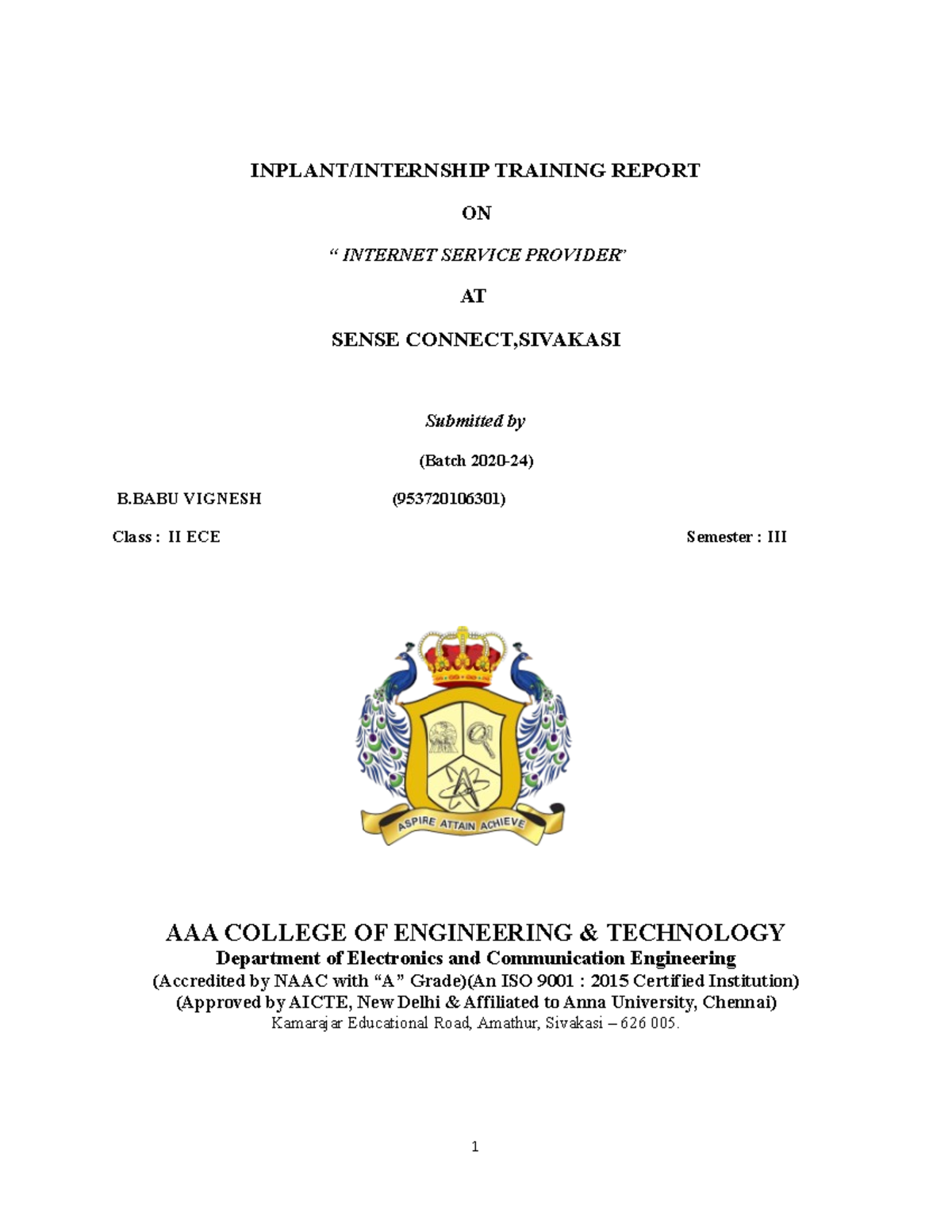 Network provider implant traning report - INPLANT/INTERNSHIP TRAINING ...