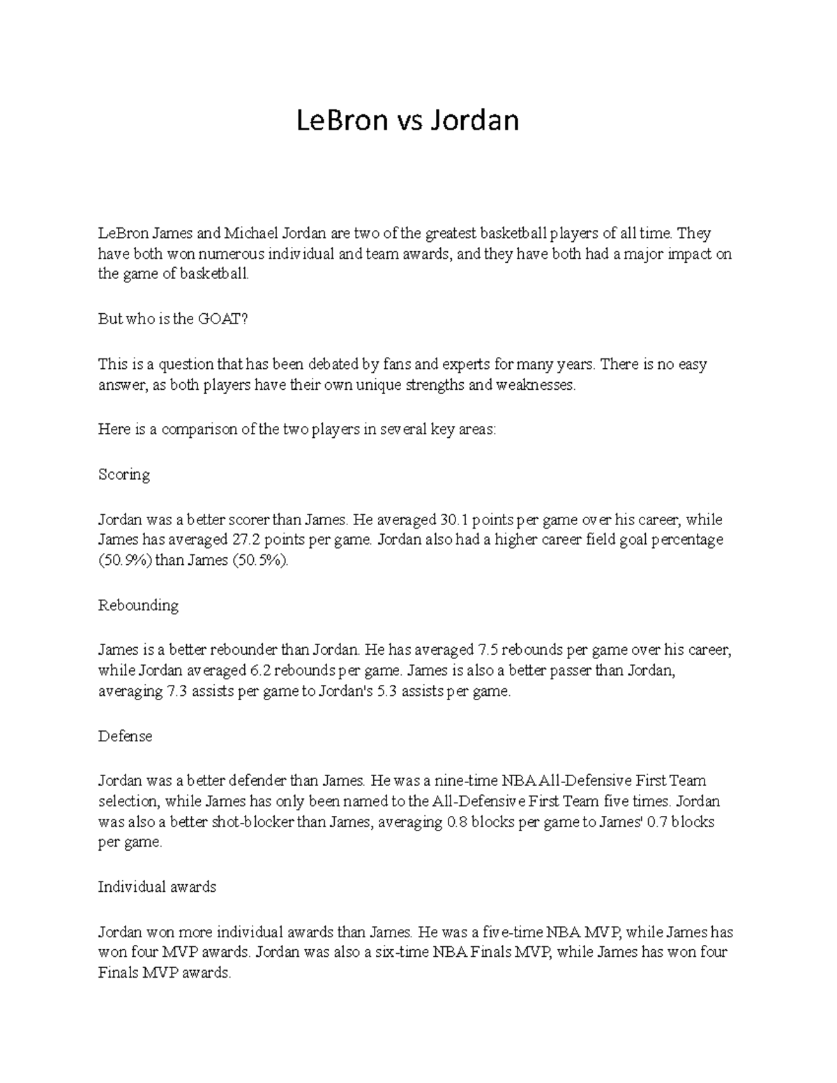 Bron vs Jordan - Work given to fill out weekly - LeBron vs Jordan ...