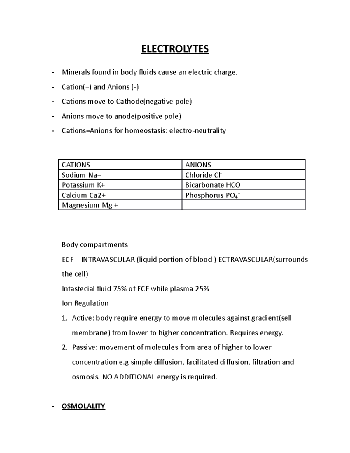 Electrolytes - notes from Sir Jeff's lecture - ELECTROLYTES - Minerals ...