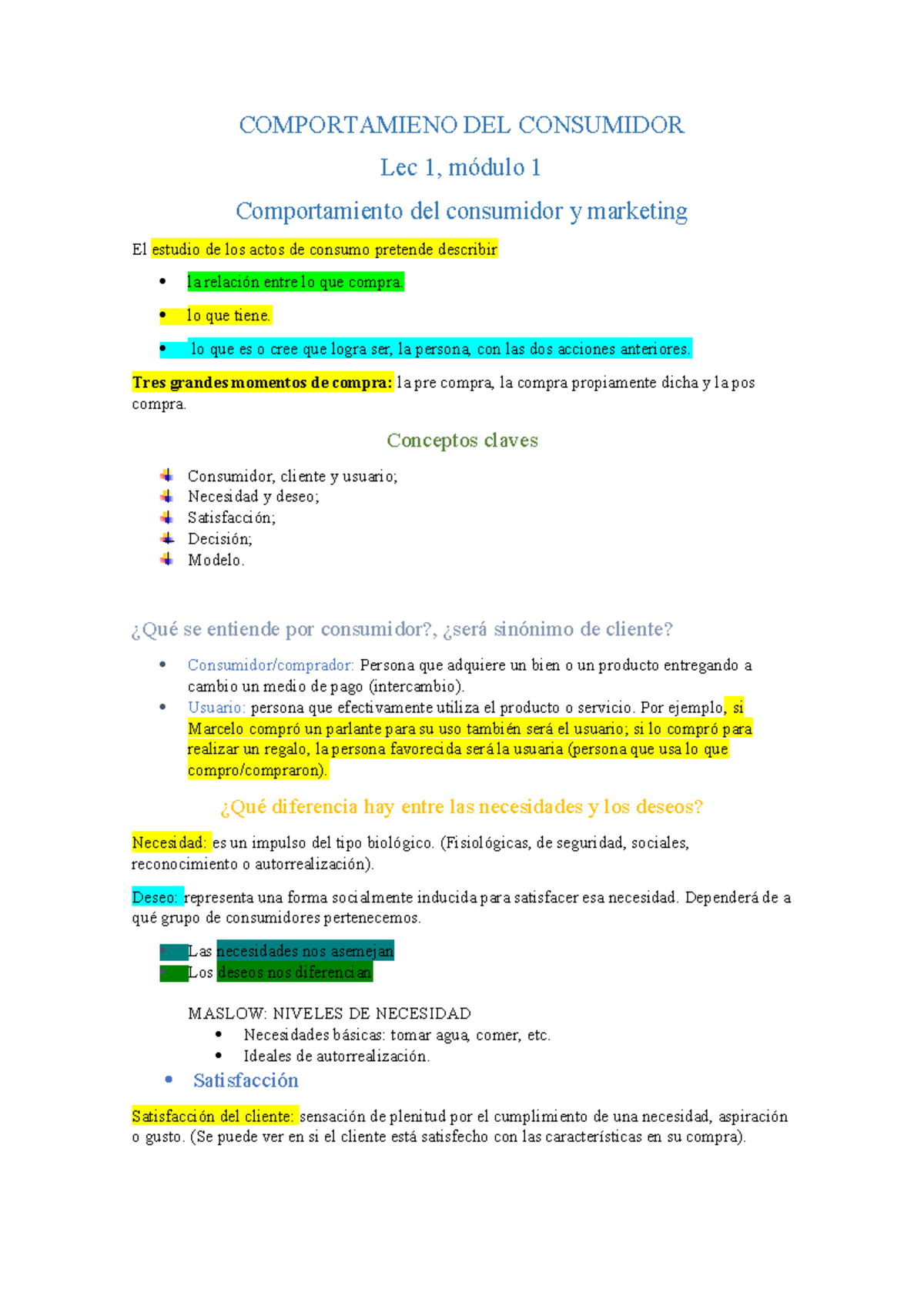 Resumen Parcial 1 - COMPORTAMIENO DEL CONSUMIDOR Lec 1, módulo 1 Comportamiento del consumidor y ...