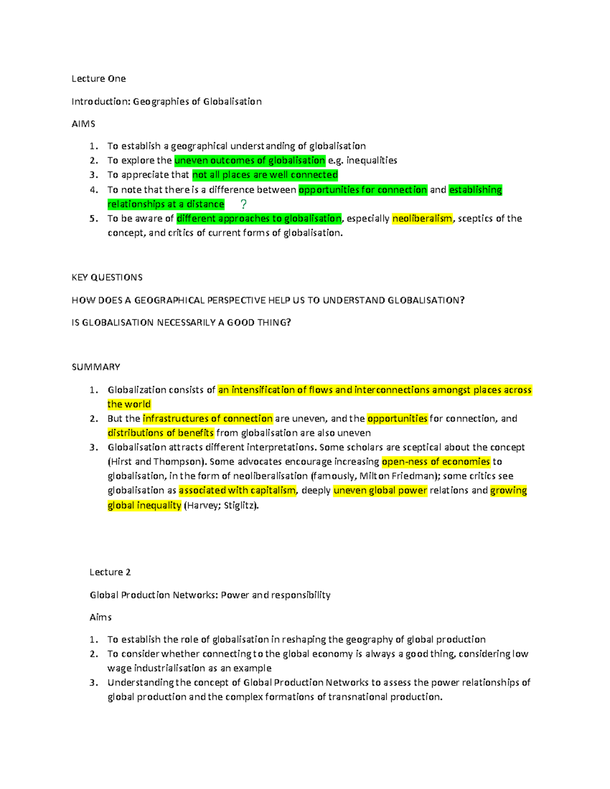 Unit 1 Module Summary - Lecture One Introduction: Geographies of ...