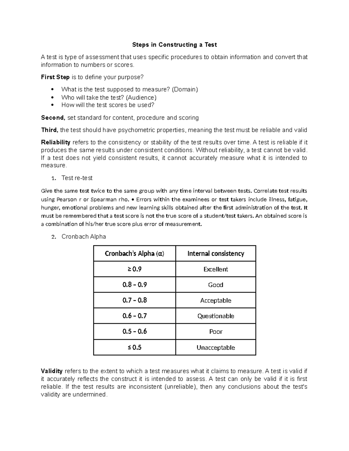Steps in Constructing a Test - First Step is to define your purpose ...
