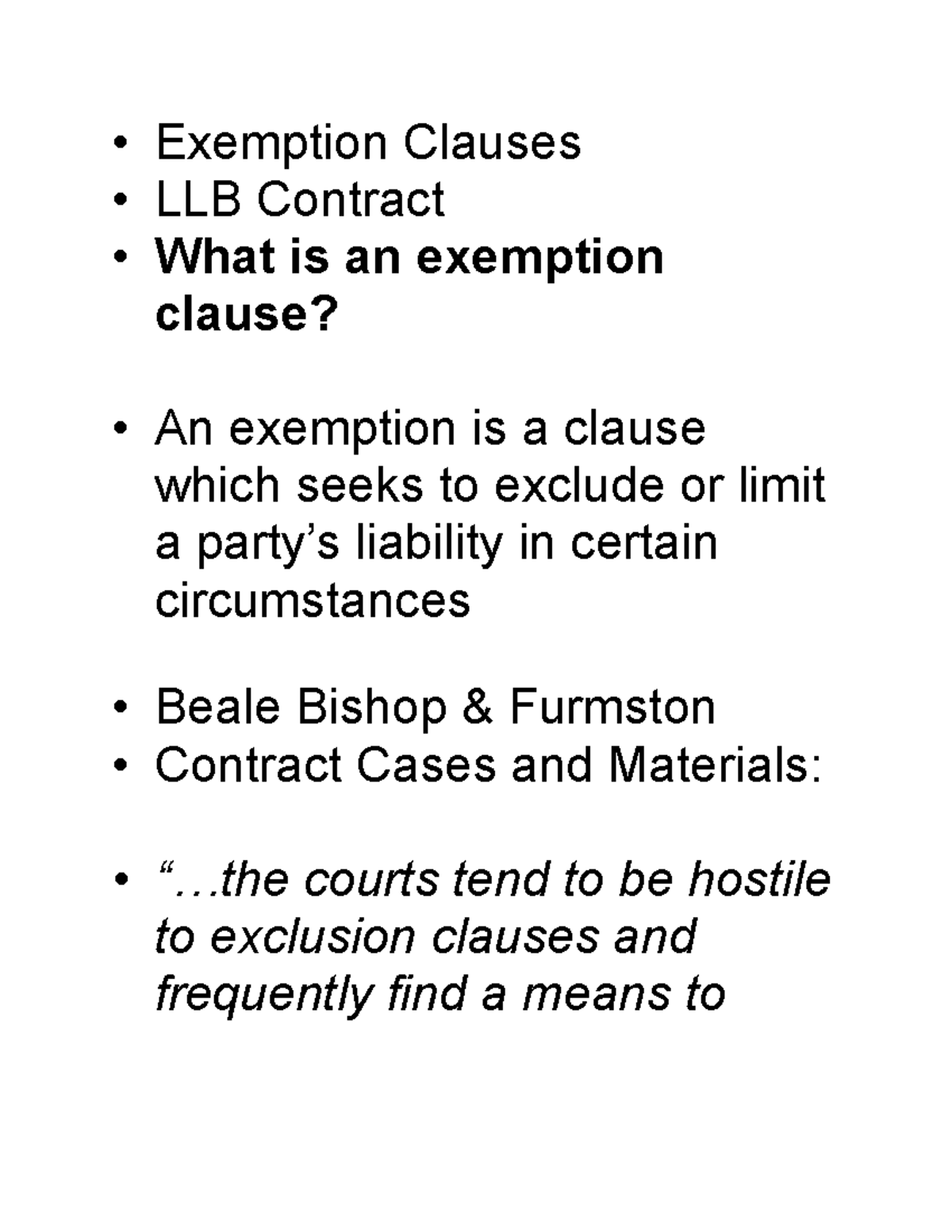 Exemption Clauses - 456Z0400 - MMU - Studocu