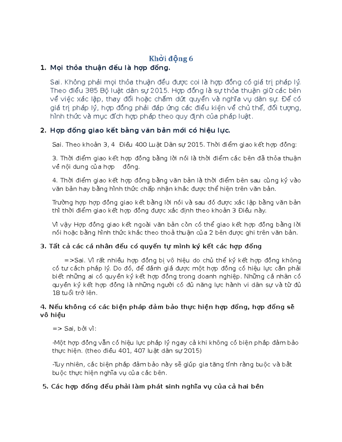Khởi động 6 - BTKD - Kh ởi đ ộng 6 1. Mọi thỏa thuận đều là hợp đồng ...