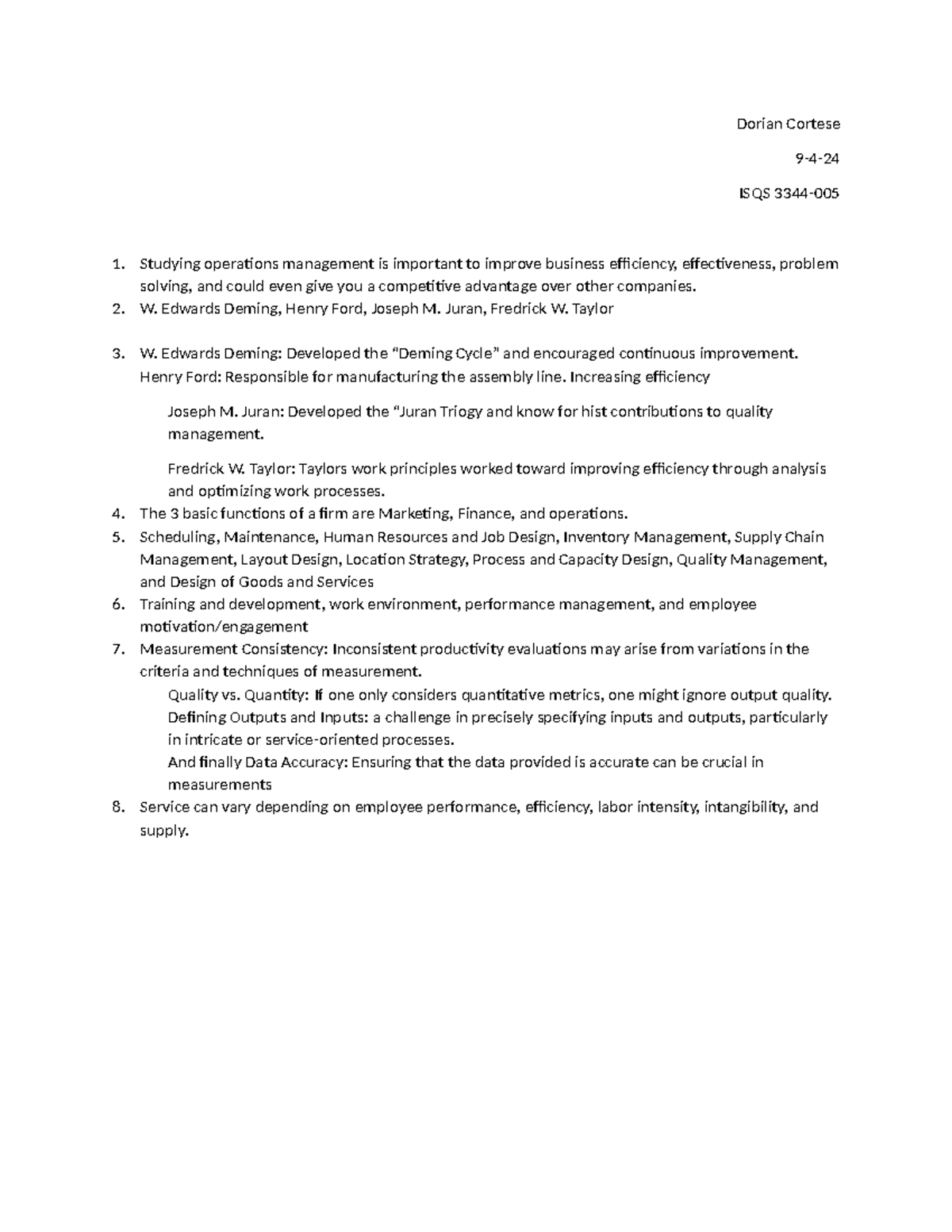 Ch1 assign - Chapter 1 homework - Dorian Cortese 9-4- ISQS 3344 ...