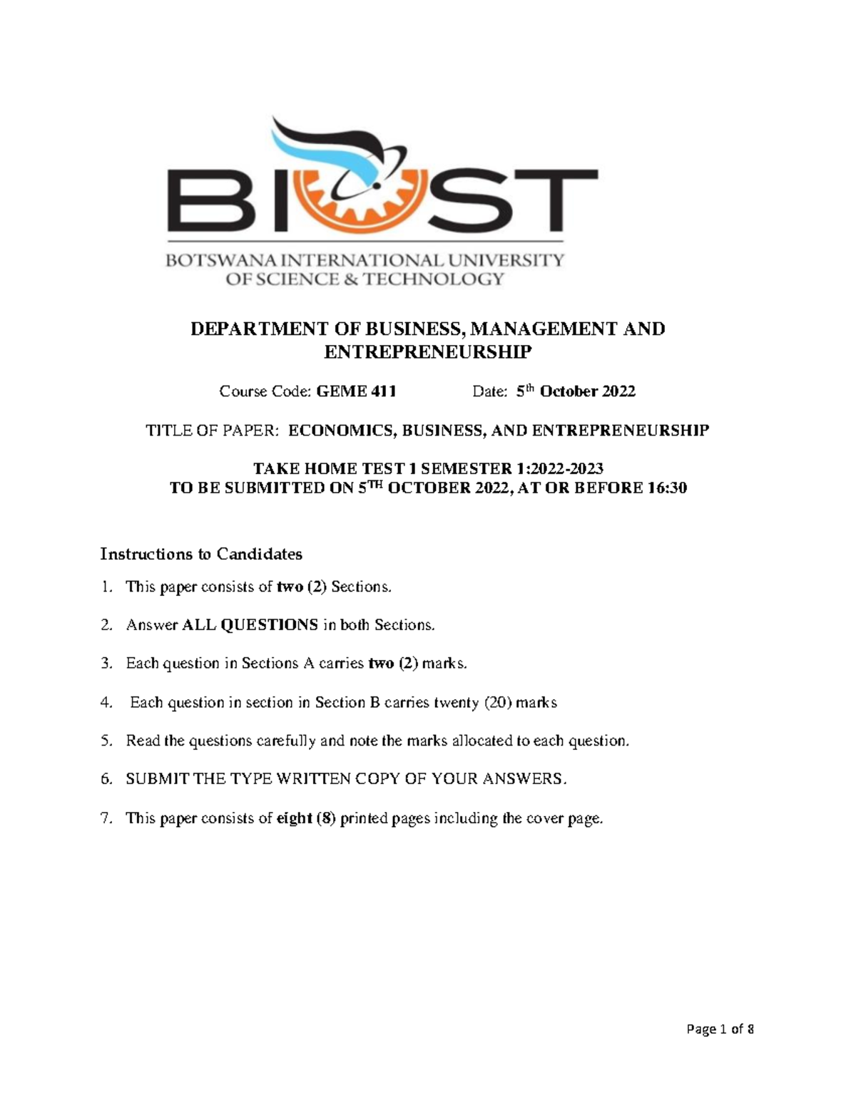 Tutorial 2 - tut - DEPARTMENT OF BUSINESS, MANAGEMENT AND ...