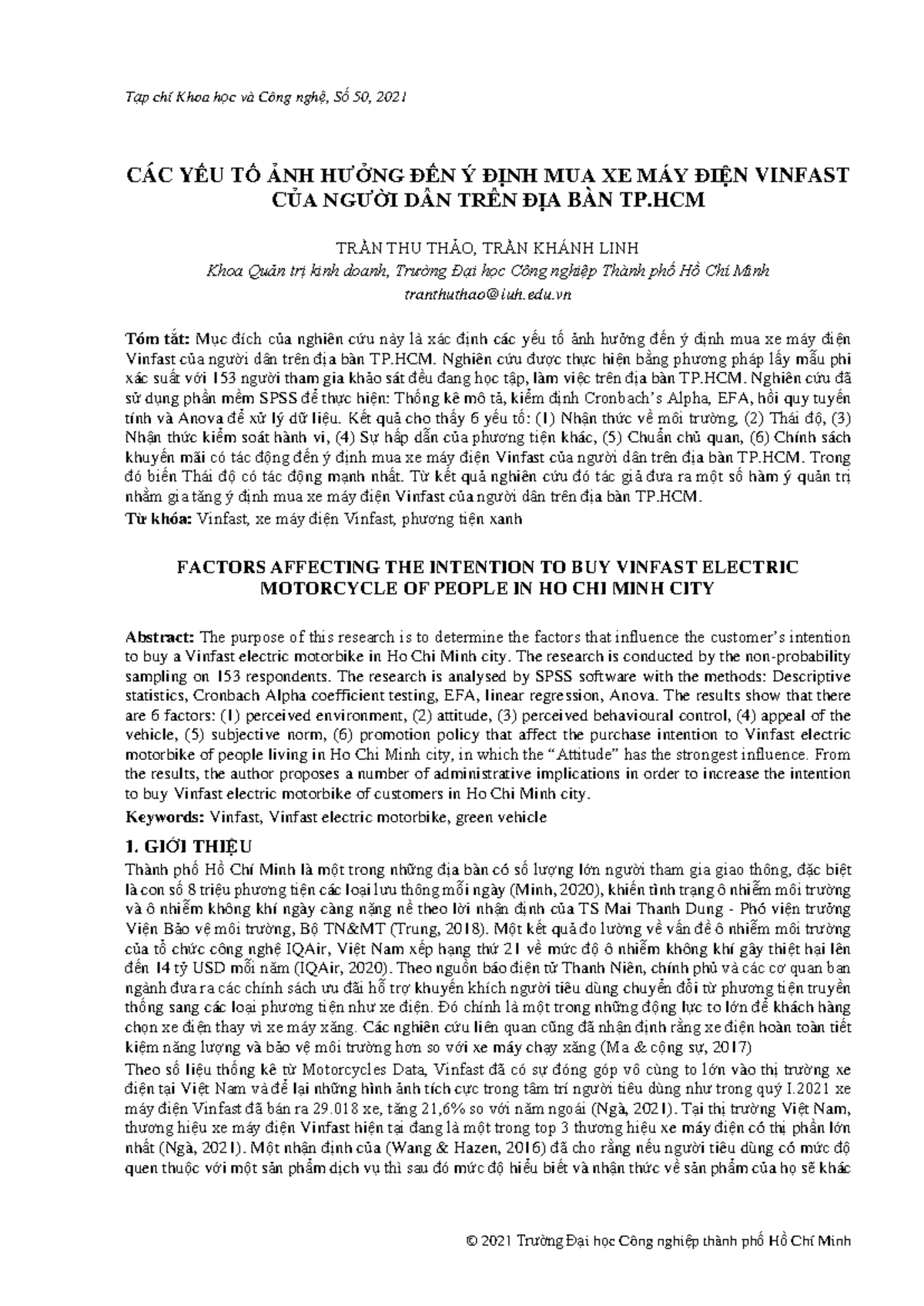 Cac Yu T nh Hng Dn Y Dnh Mua Xe M - Tạp chí Khoa học và Công nghệ, Số 50, 2021 CÁC YẾU TỐ ẢNH ...