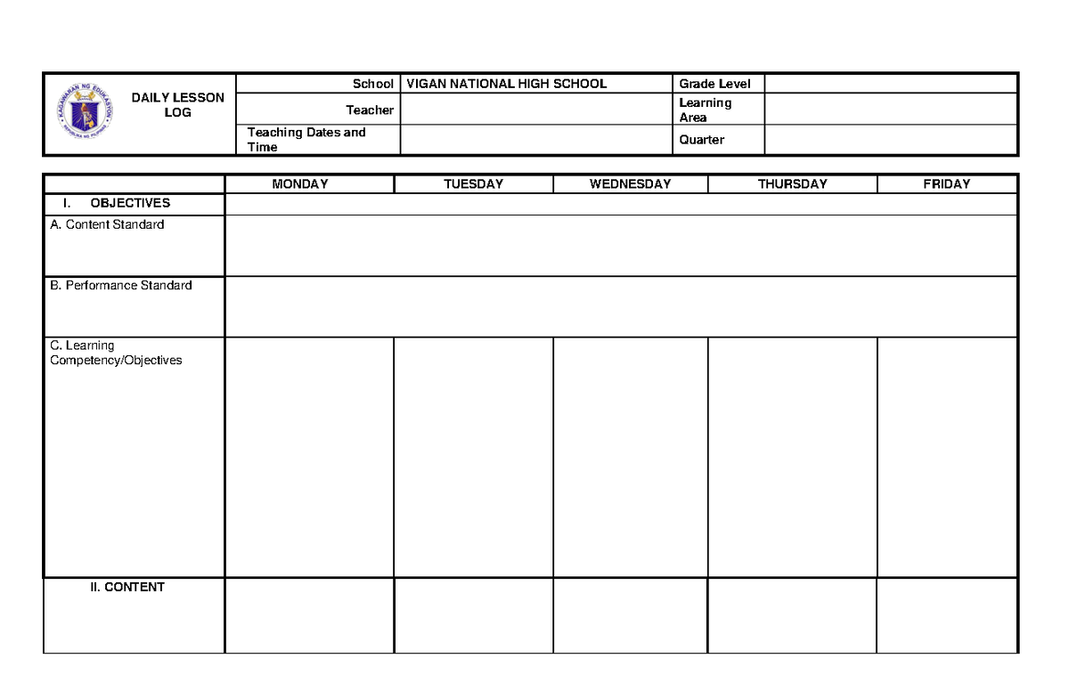 DLL-Blank Template - Thank you! - DAILY LESSON LOG School VIGAN ...