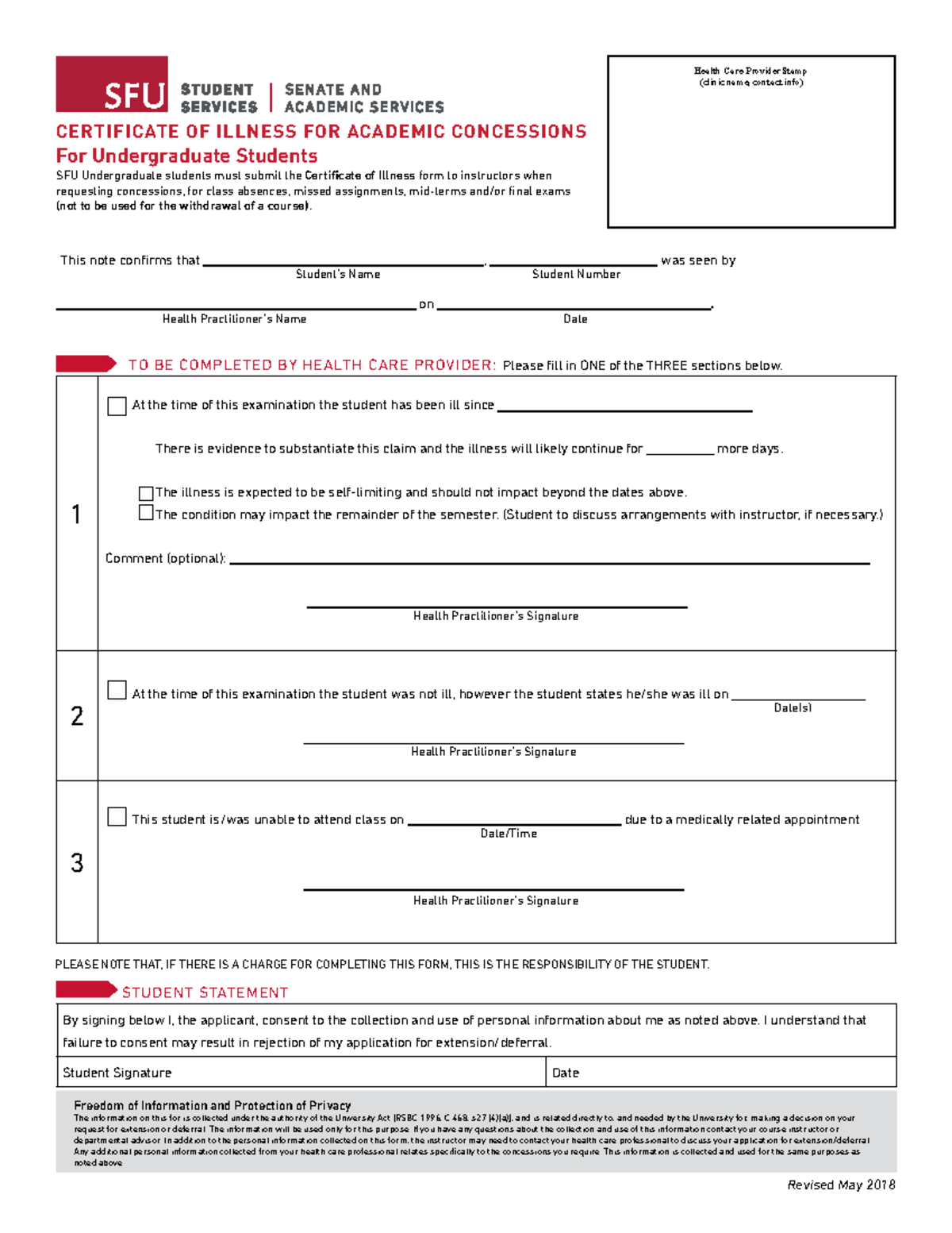 Sfu sick note - 2019 - CERTIFICATE OF ILLNESS FOR ACADEMIC CONCESSIONS For Undergraduate ...