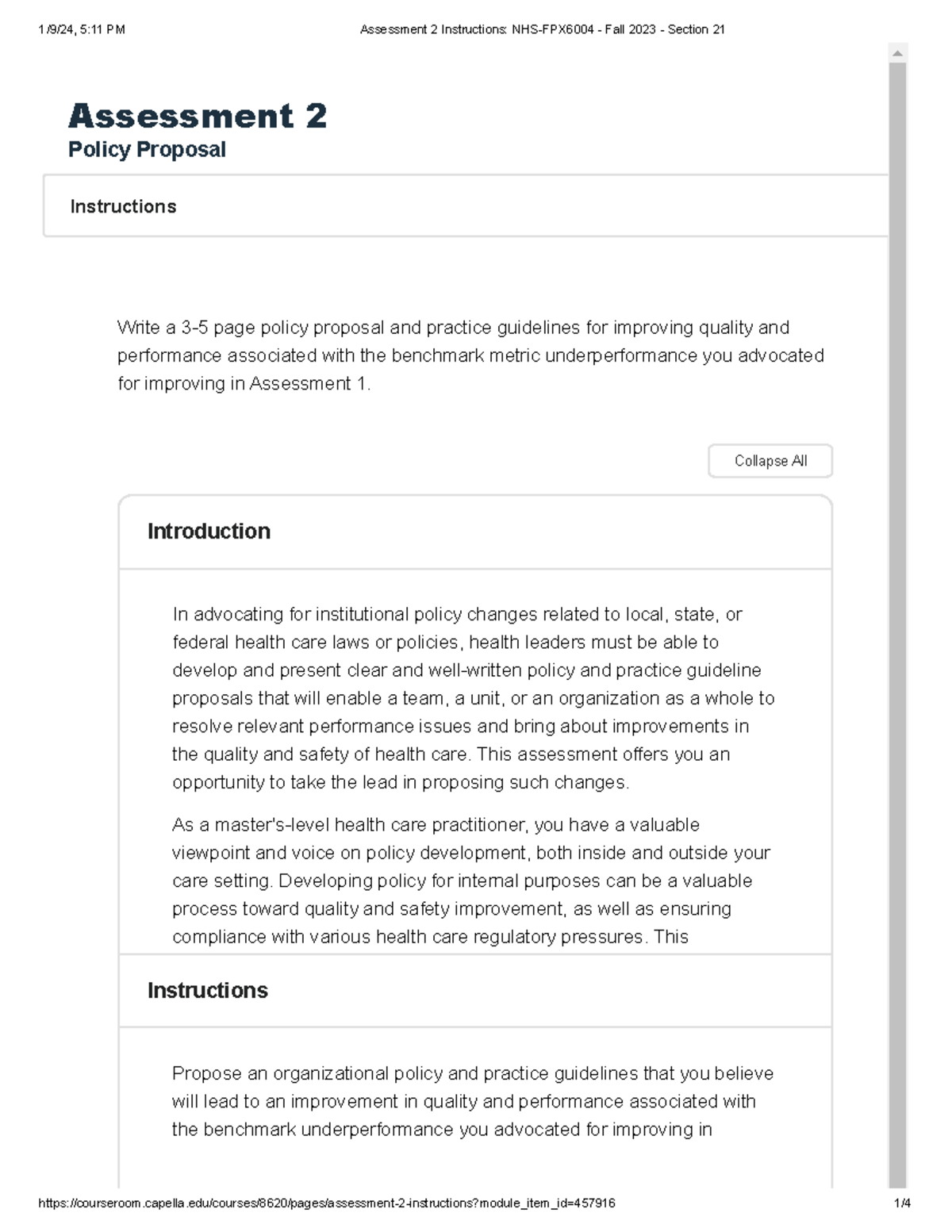 Assessment 2 Instructions NHS-FPX6004 - Fall 2023 - Section 21 ...