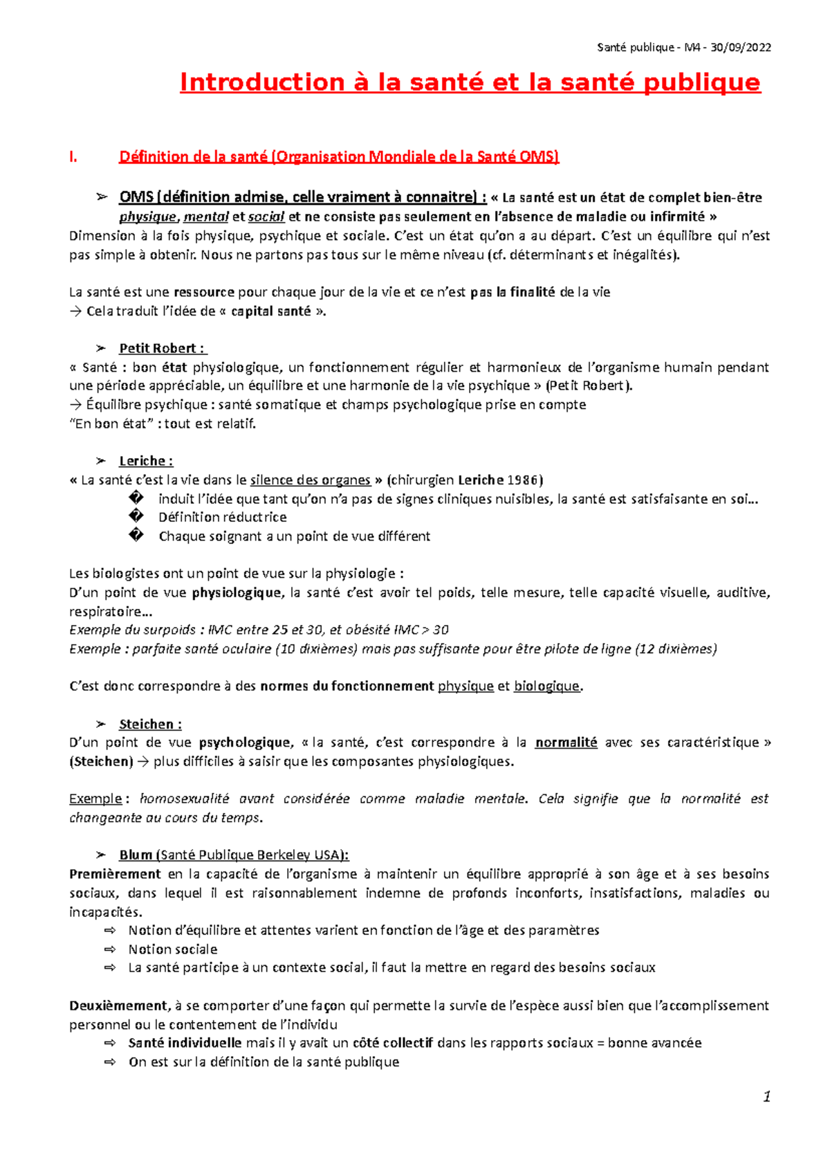 1. Introduction à la santé publique - Santé publique - M4 - 30/09 ...