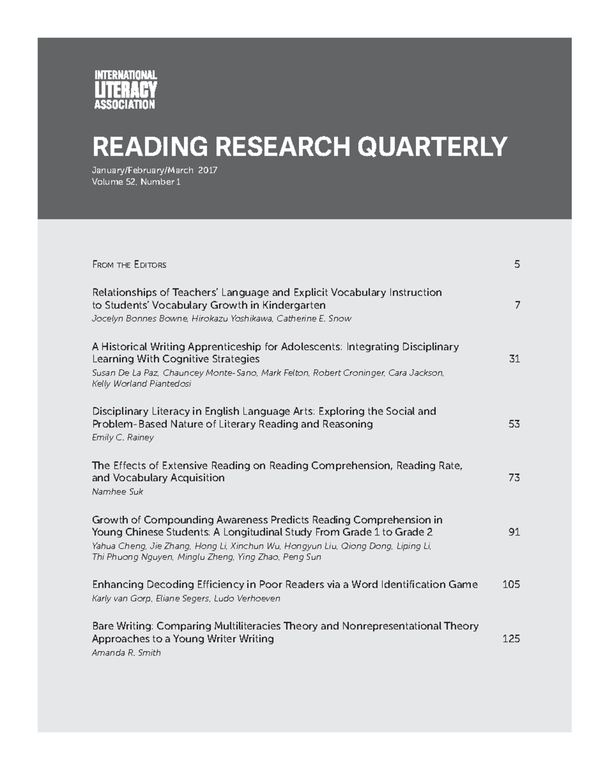 Reading Research Quarterly - 2016 - Issue Information - READING ...
