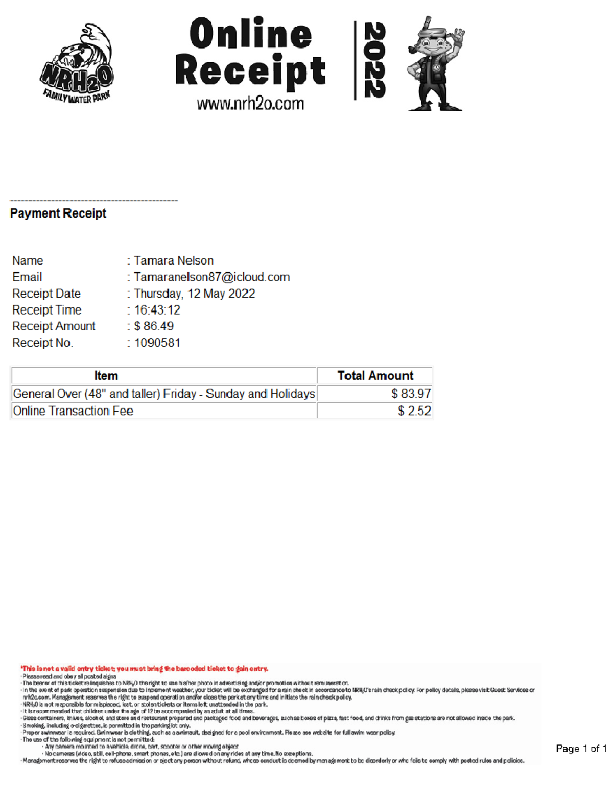 NRH2o Receipt 1090581 - Isk - UNV-103 - Page 1 of - Studocu