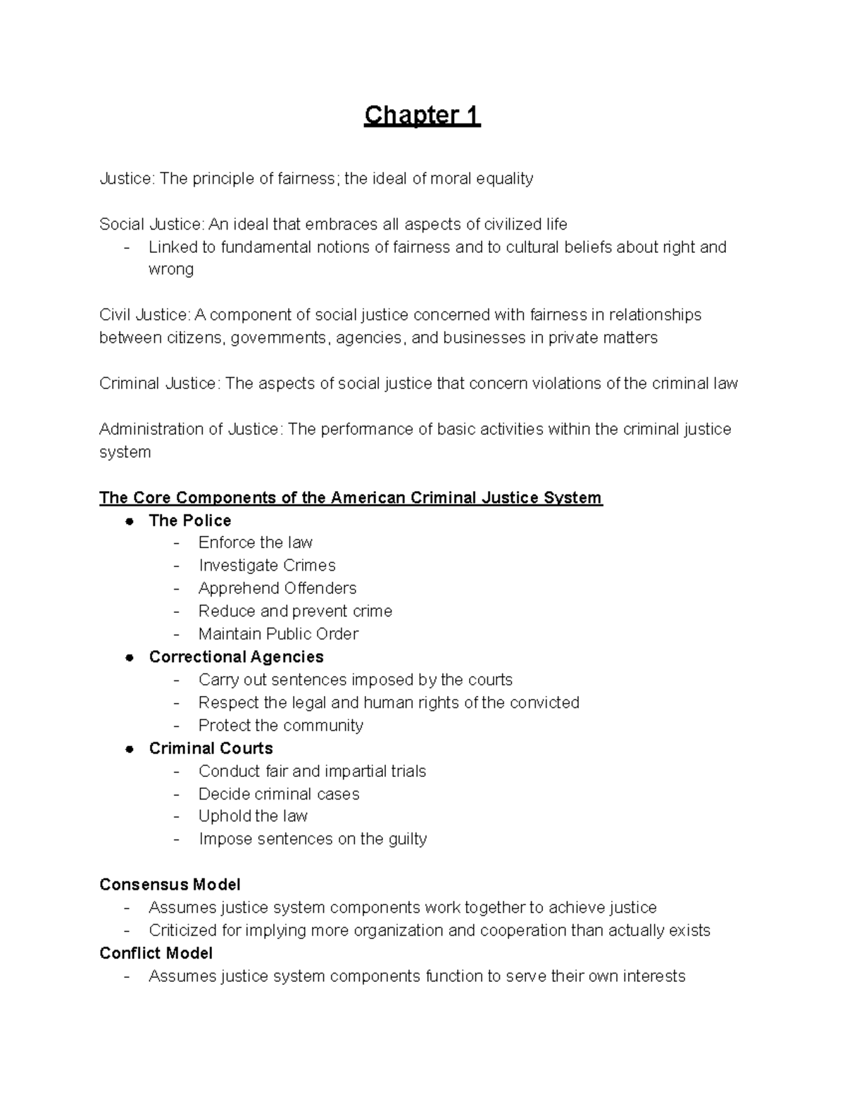 Criminal Justice Notes 1 - Chapter 1 Justice: The principle of fairness ...