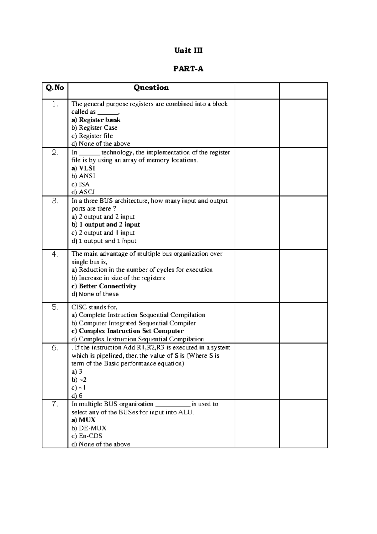 Unit 3 Question bank - Unit III PART-A Q Question 1. The general ...