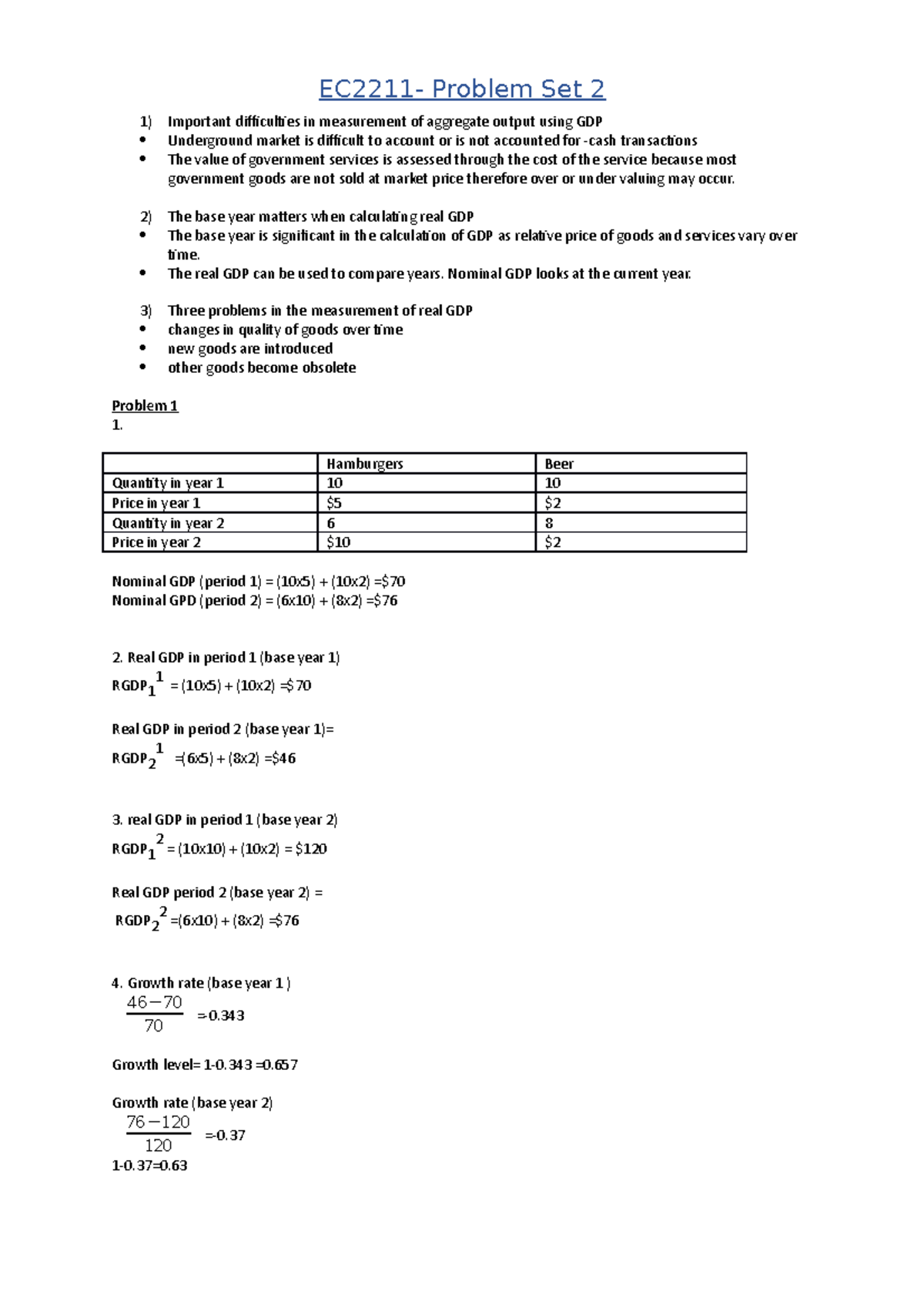 Ec2202 problem set 2 - Important difficulties in measurement of ...