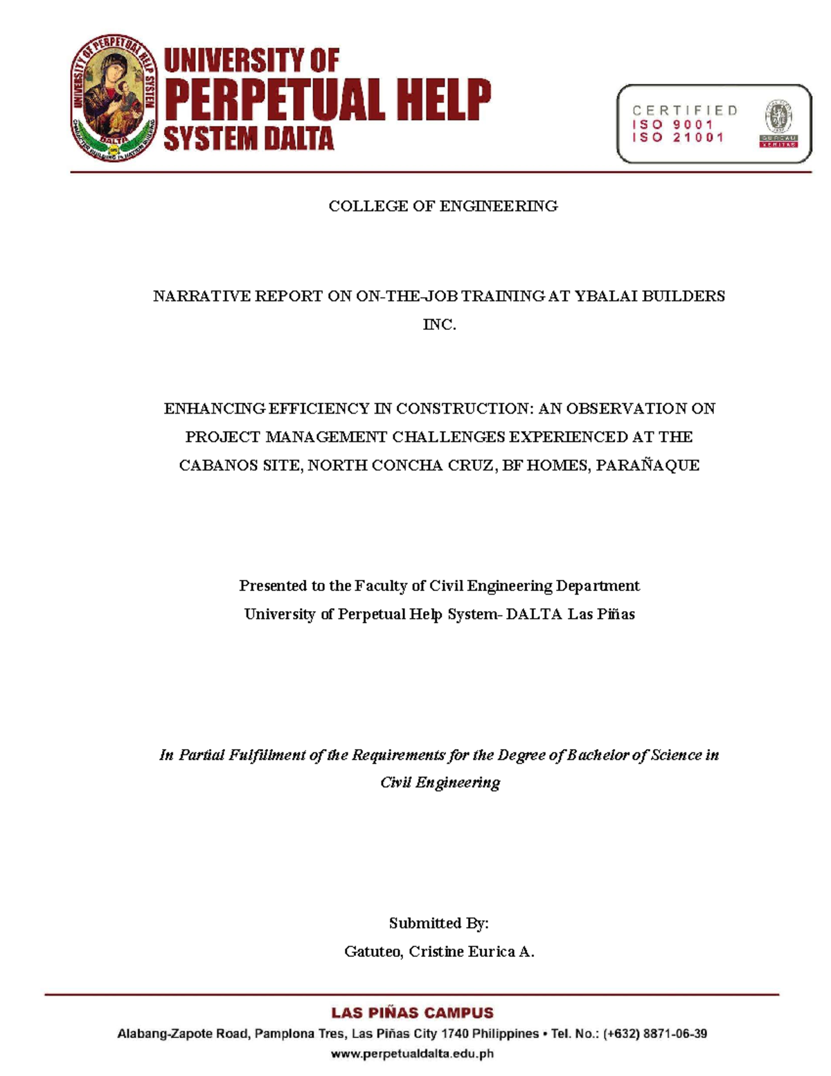 Revisions - Narrative Report - NARRATIVE REPORT ON ON-THE-JOB TRAINING ...