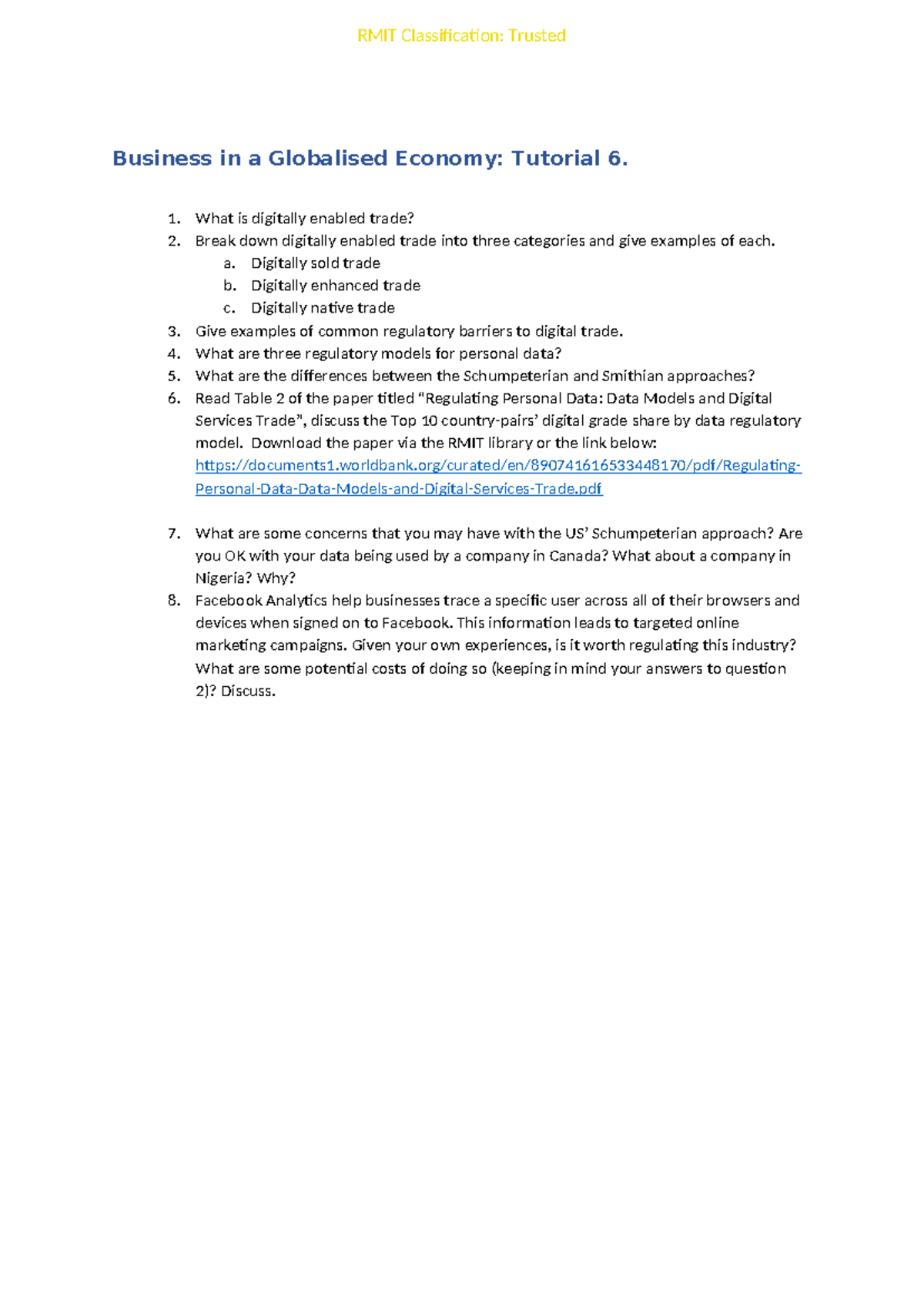 Tutorial 6 - fefwf sn cs,d - RMIT Classification: Trusted Business in a ...