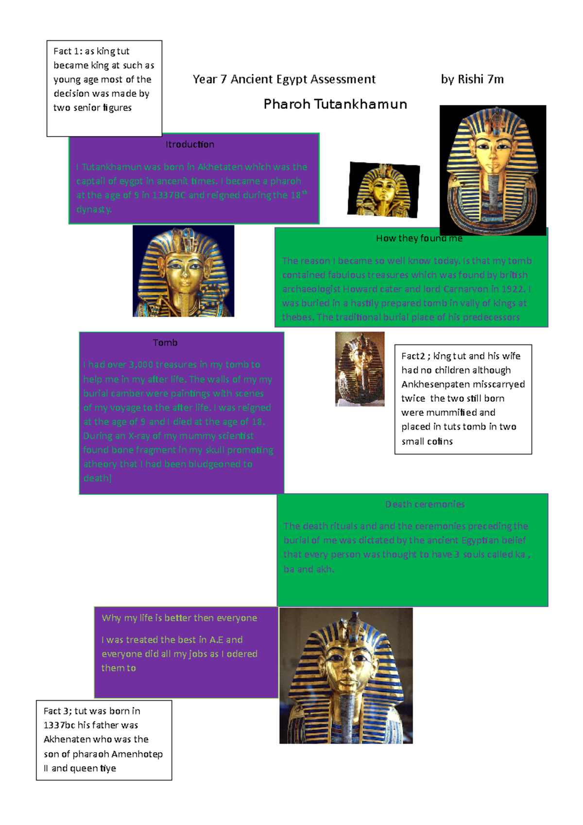 Ancient Egypt Assessment - Tomb I had over 3,000 treasures in my tomb ...