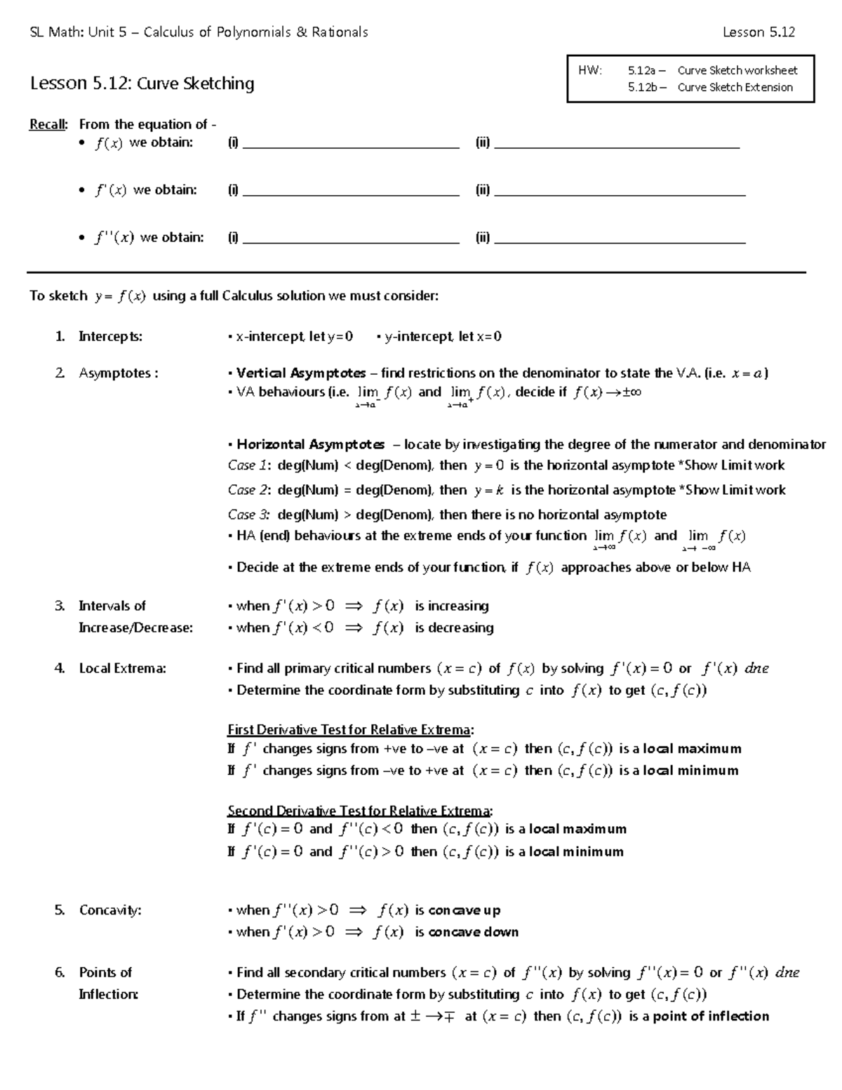 Lesson 5 - Lecture notes 12 - SL Math: Unit 5 – Calculus of Polynomials ...