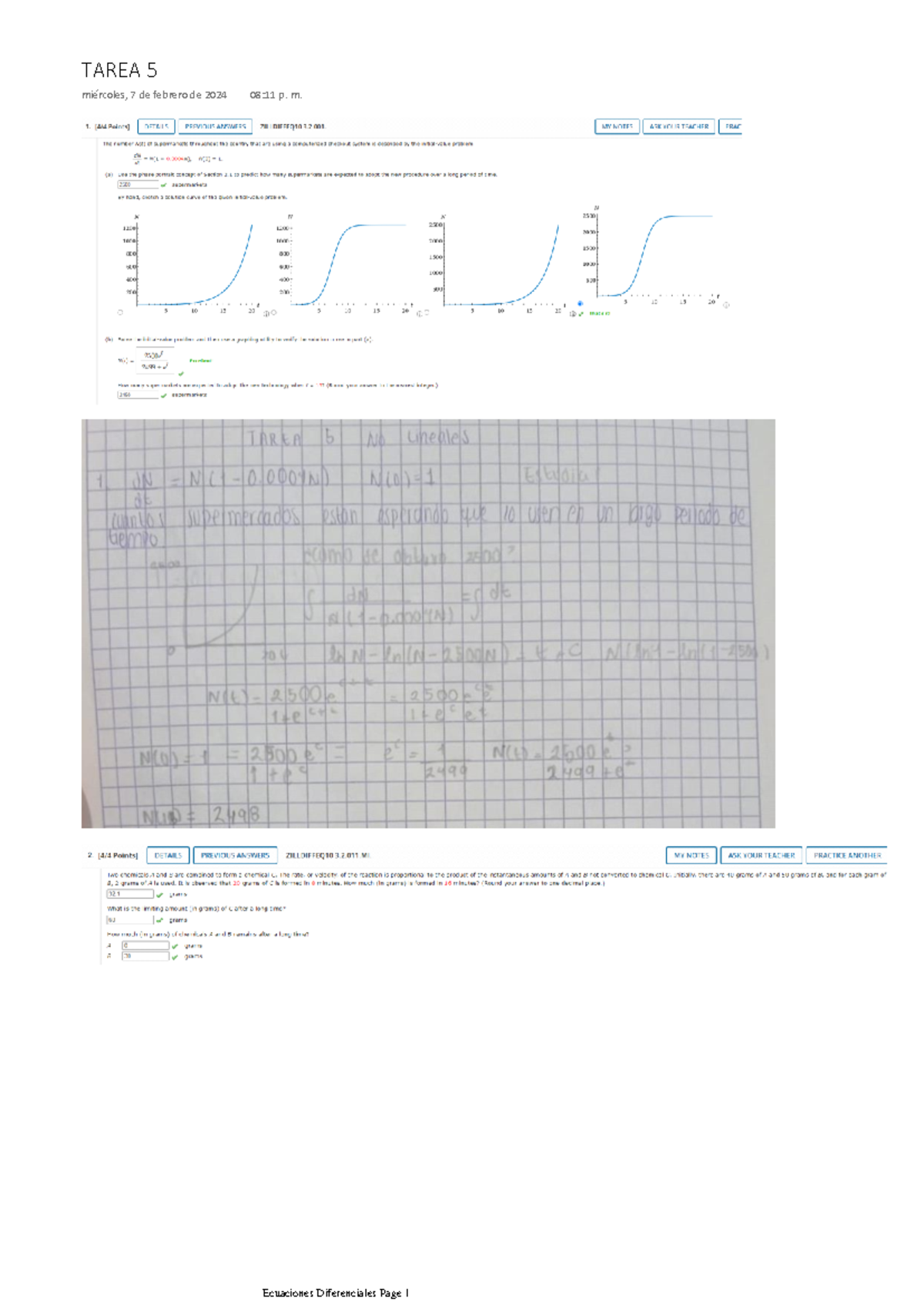 Tarea 05 - Laplace - Ecuaciones Diferenciales - TAREA 5 miércoles, 7 de febrero de 2024 08:11 p ...