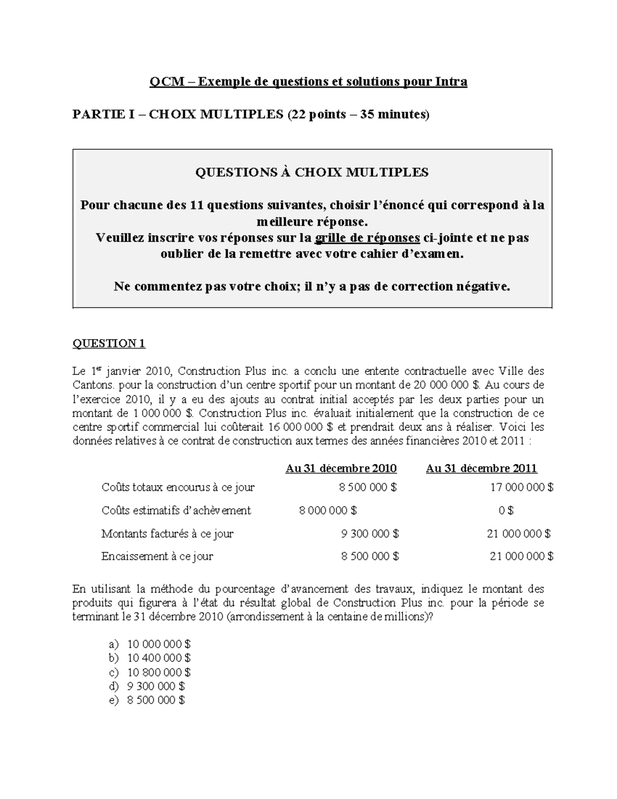 pratique exam d'intra - QCM – Exemple de questions et solutions pour ...