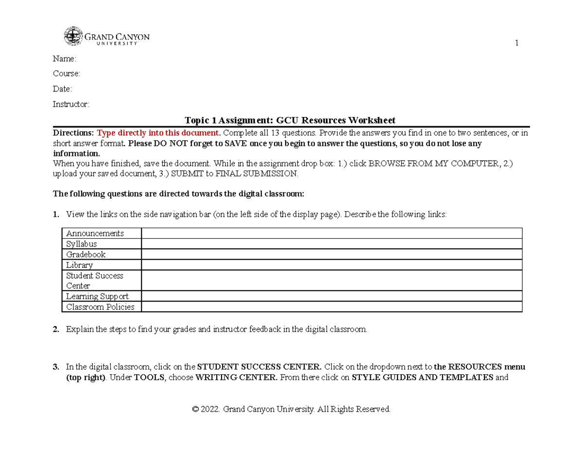 UNV 103 RS T1 Resources kn Trad - 1 Name: Course: Date: Instructor ...