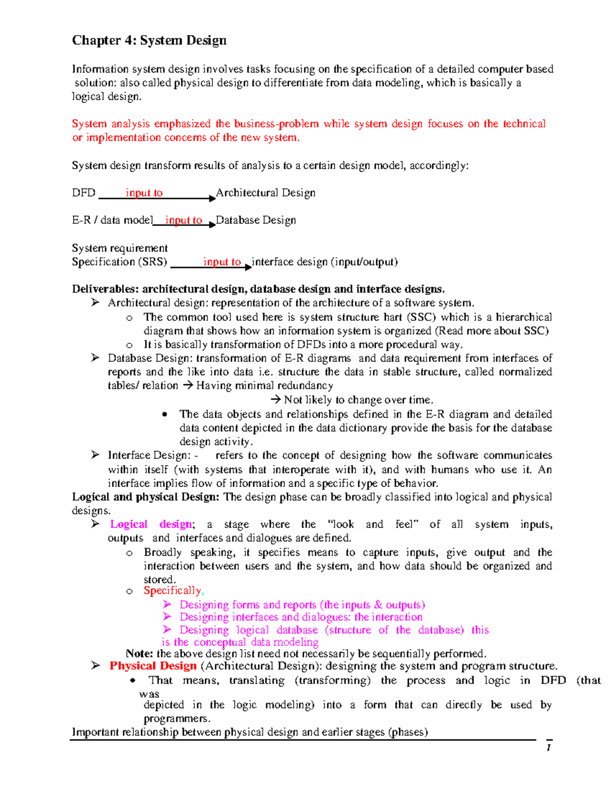 Chapter 4 design - lecture note materials for all - Chapter 4: System Design diagram that shows ...