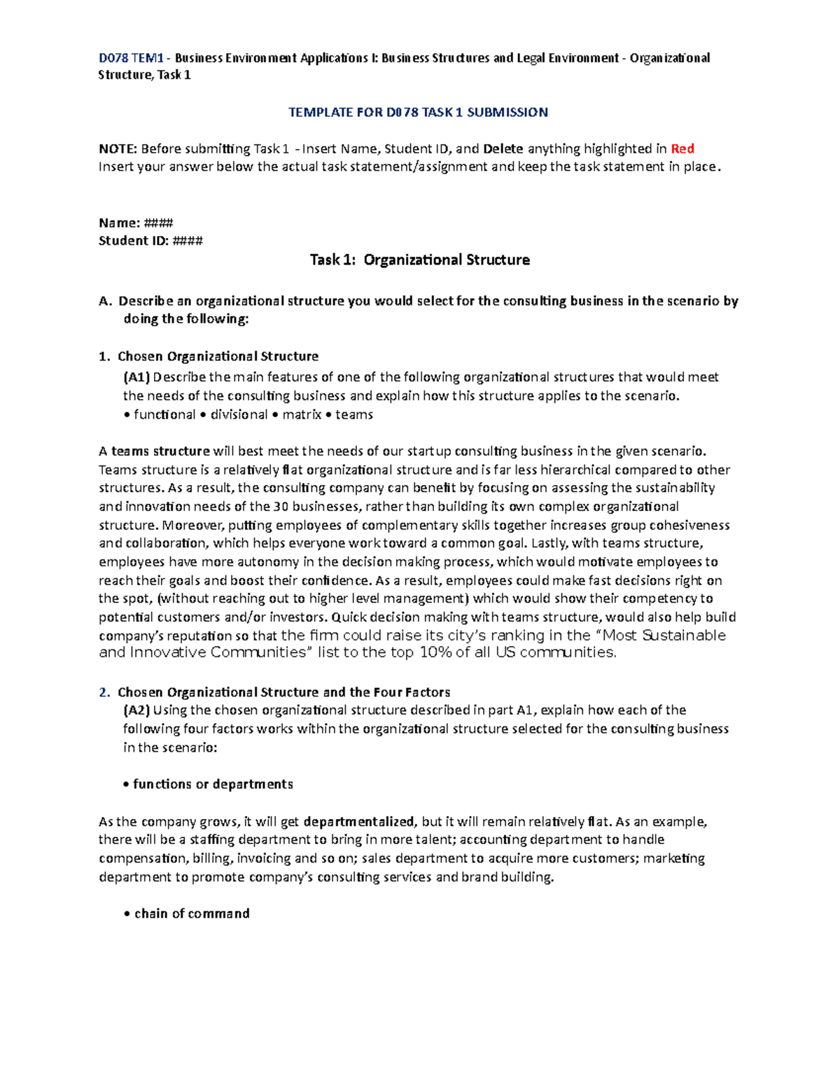 D078 Task 1 - D078 TASK 1 - D078 TEM1 - Business Environment ...