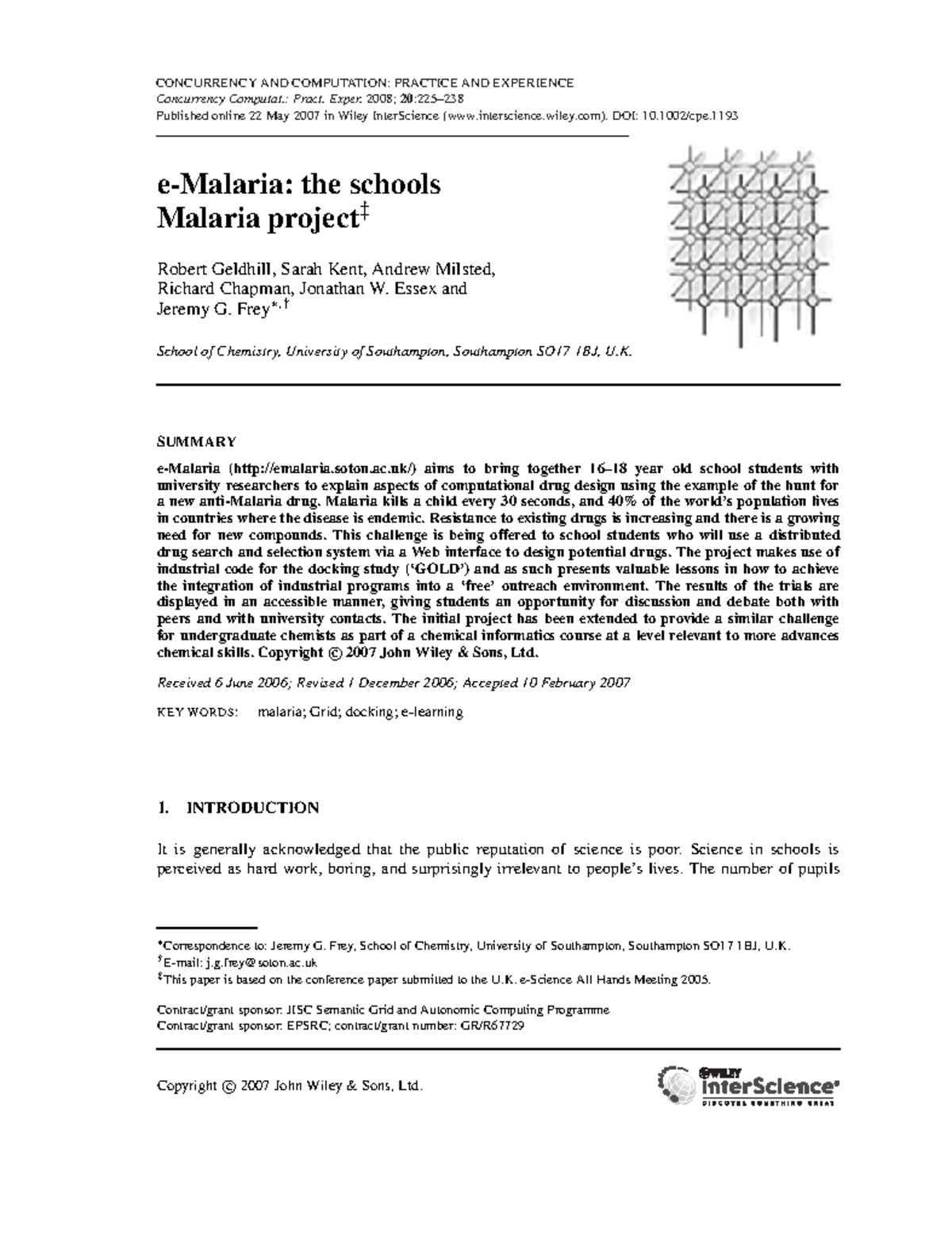 E Malaria the schools Malaria project - CONCURRENCY AND COMPUTATION ...