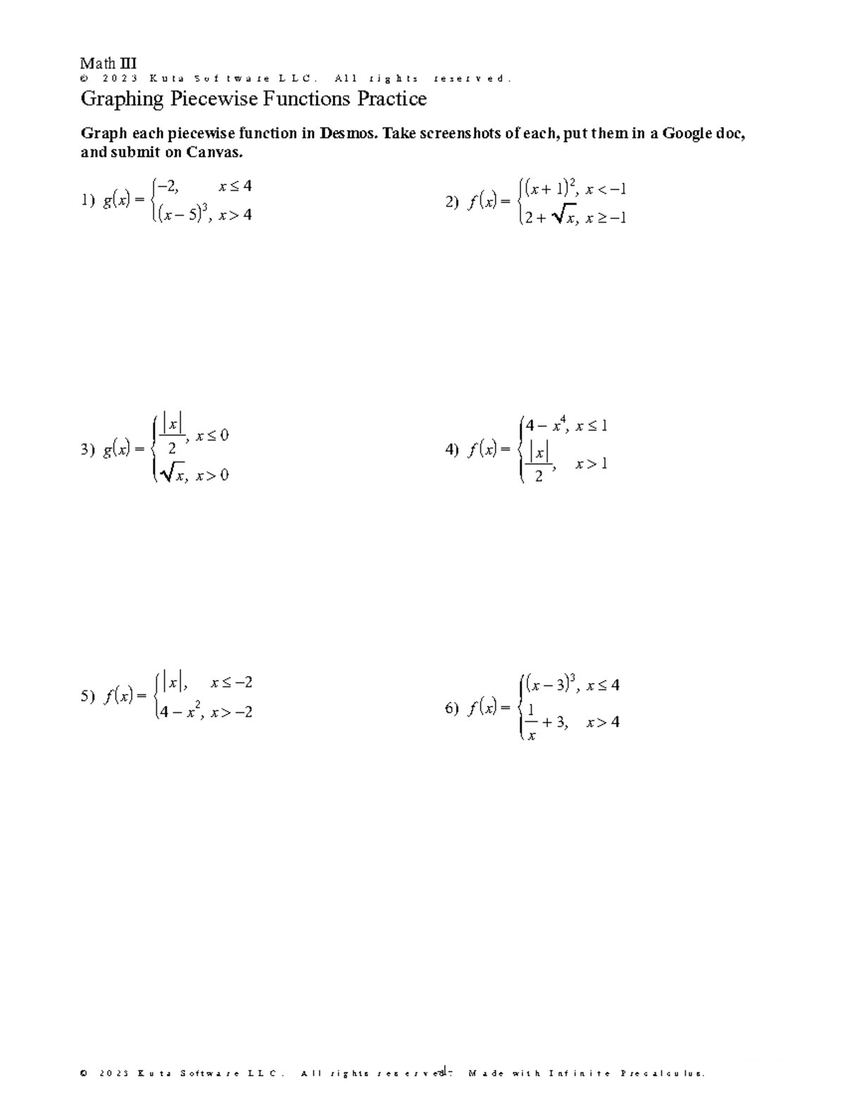 Graphing Piecewise Functions Practice - ©k K 2 c 0 S 2 z 3 u cKDumtoaE ...