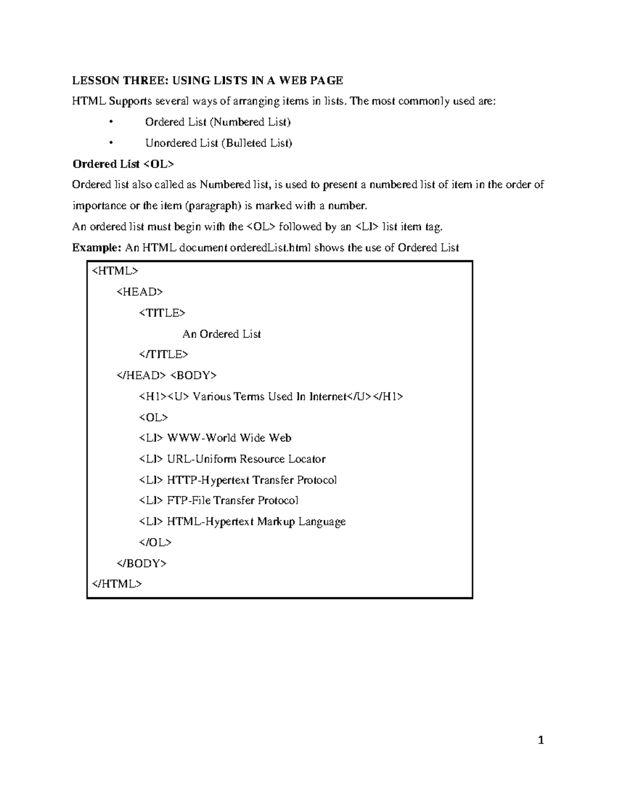 Lesson 3 Lists Summary Notes LESSON THREE USING LISTS IN A WEB lesson-3-lists-summary-notes-lesson-three-using-lists-in-a-web