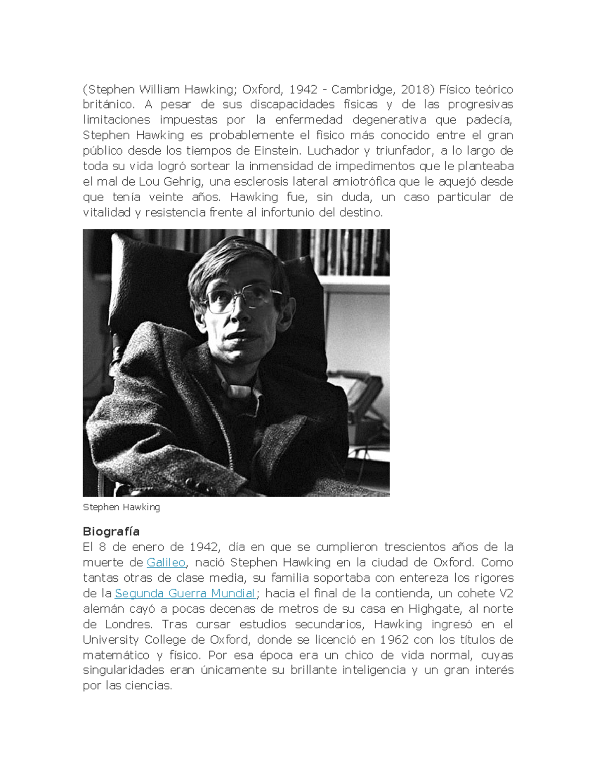 621608719 Biografia Stephen Hawking - (Stephen William Hawking; Oxford ...