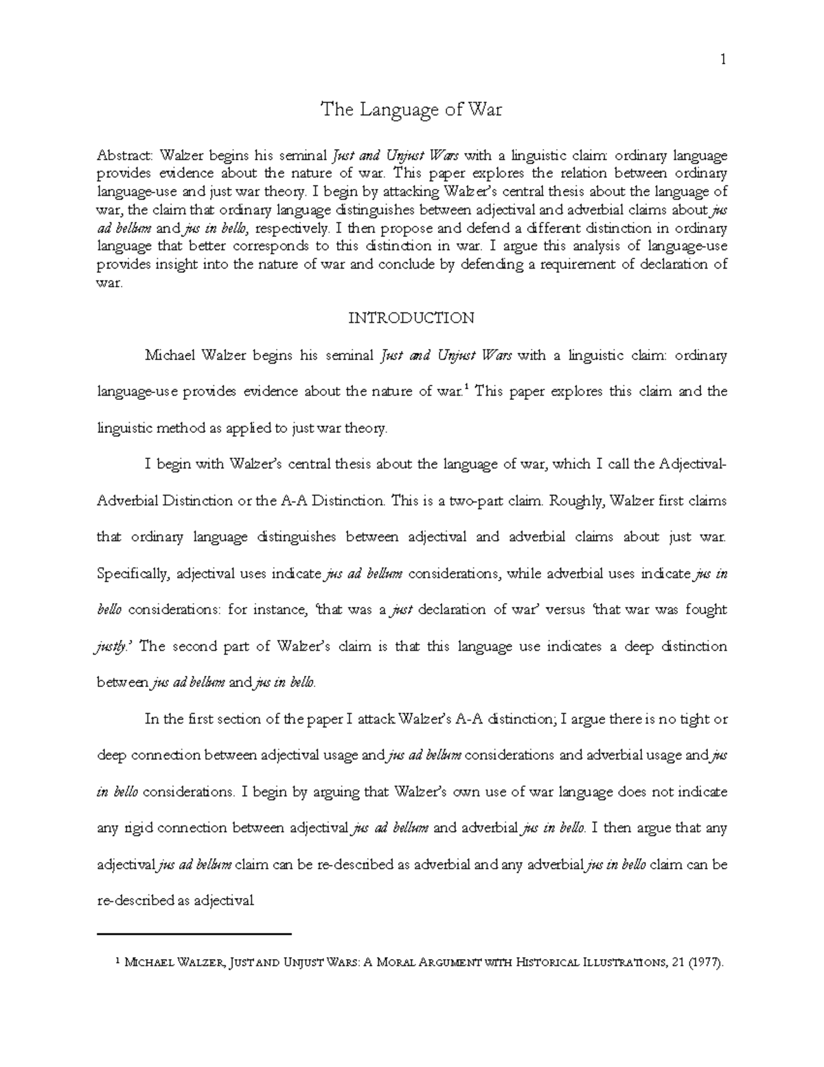 The Language of War - Public Law - The Language of War Abstract: Walzer ...