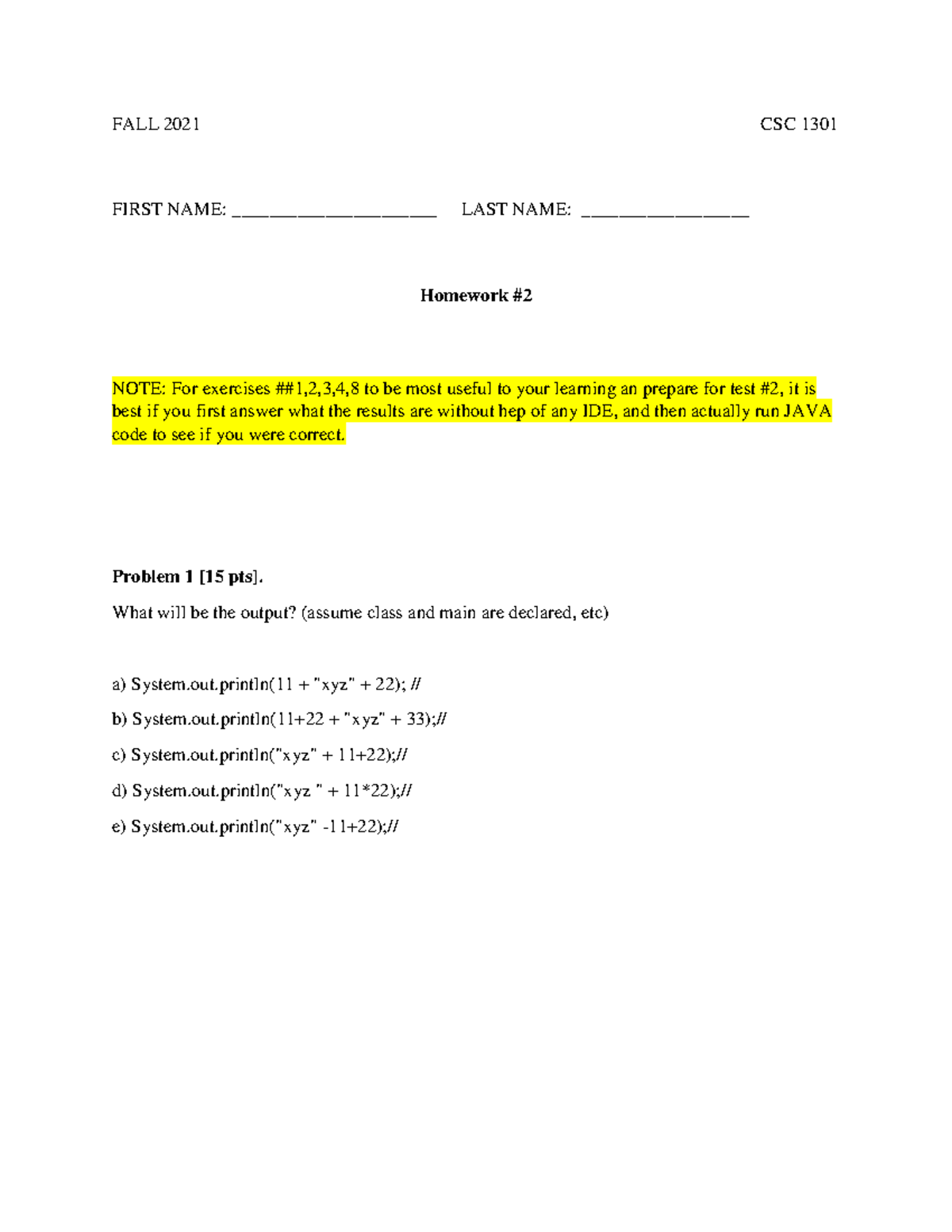 1301 HW2 Fall 2021 - Homework paper for help, computer science - FALL ...