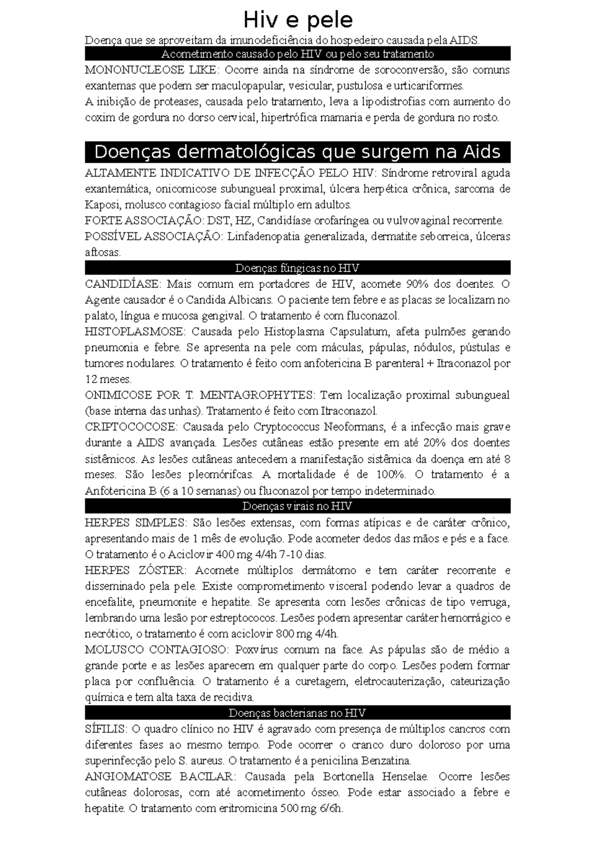 HIV e pele - Documento com as anotacaoes - Hiv e pele Doença que se ...
