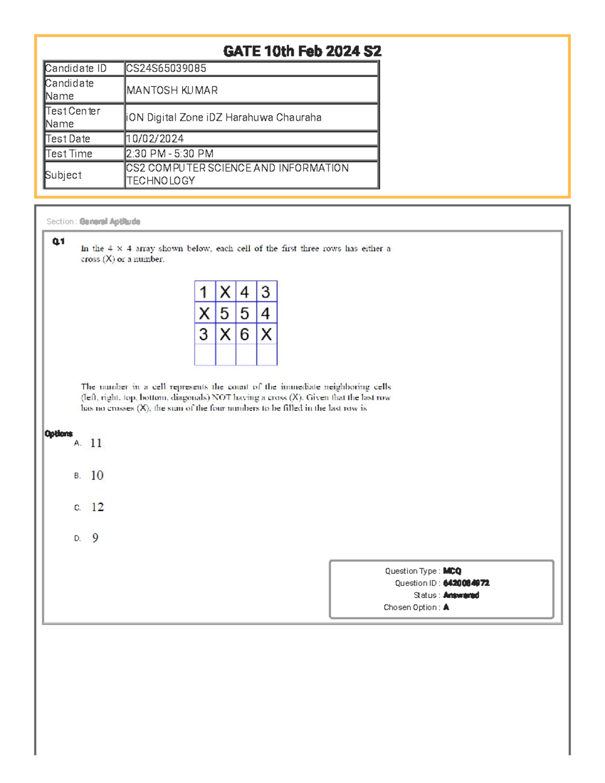 Mantosh rs - Q. Options A. B. C. D. Question Type : Question ID : MCQ ...
