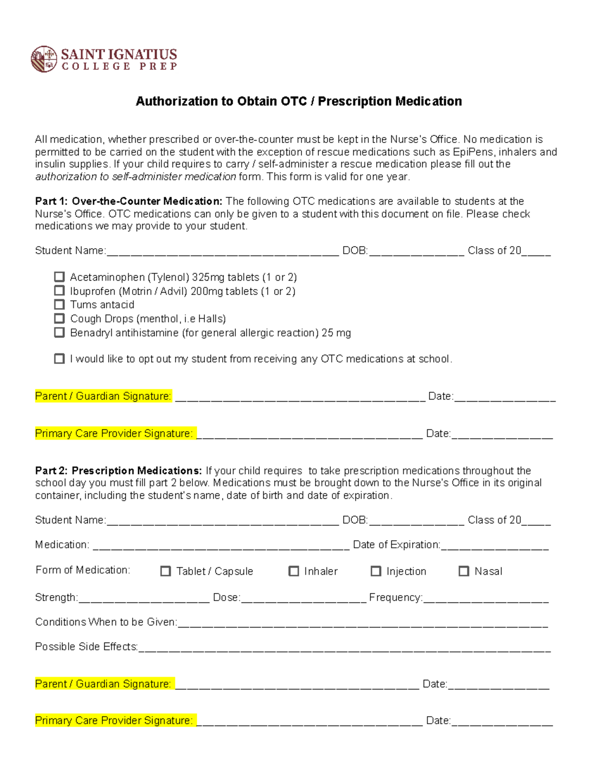 Authorization to Obtain OTC Prescription Medication - Authorization to ...