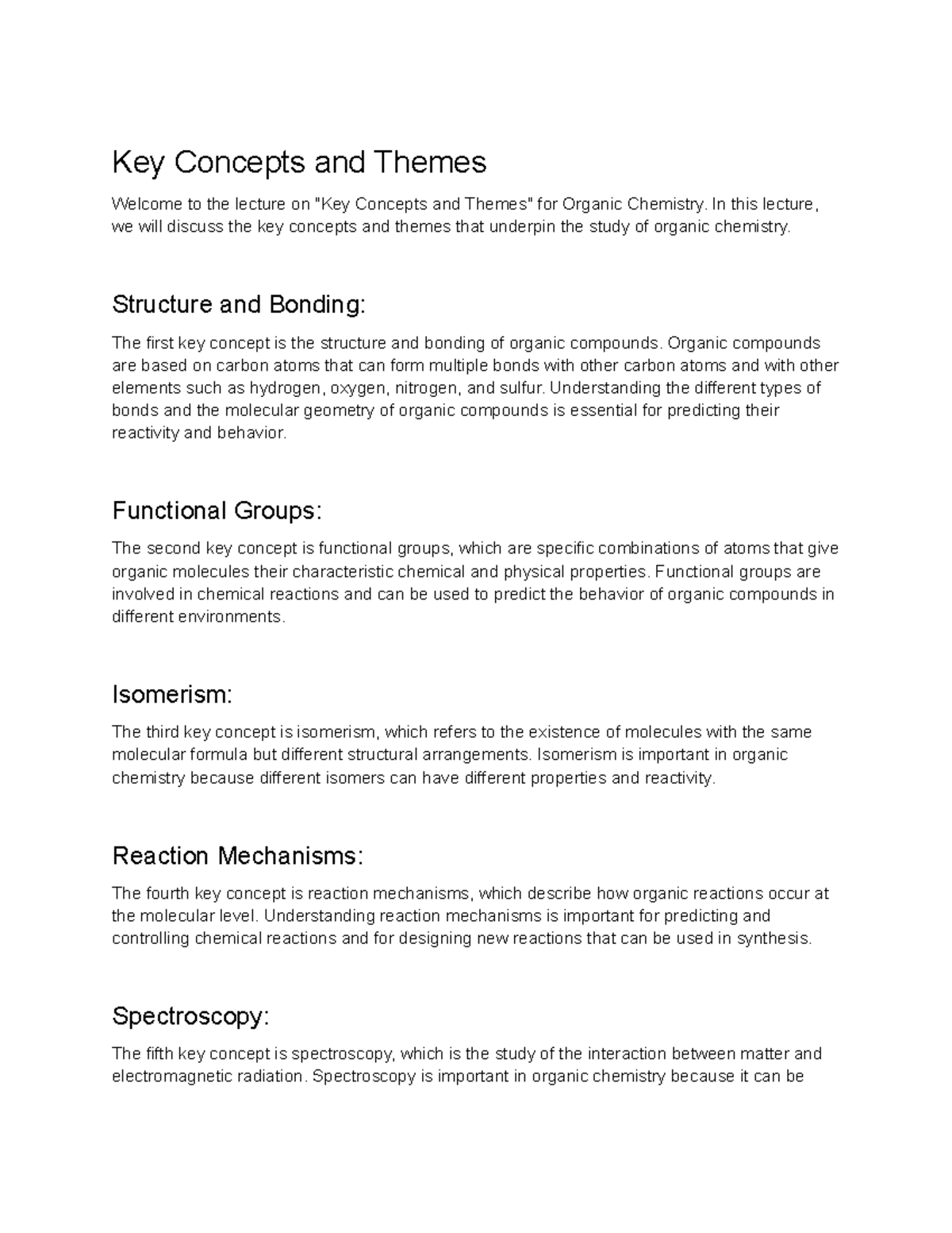 Organic Chemistry II (CHM-2020 ) Lecture 2- Key Concepts and Themes ...