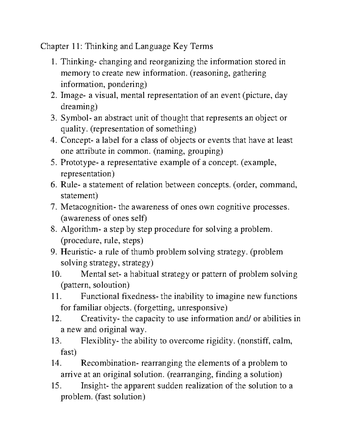 Chapter 11 Key Terms Psychology - Chapter 11: Thinking and Language Key ...