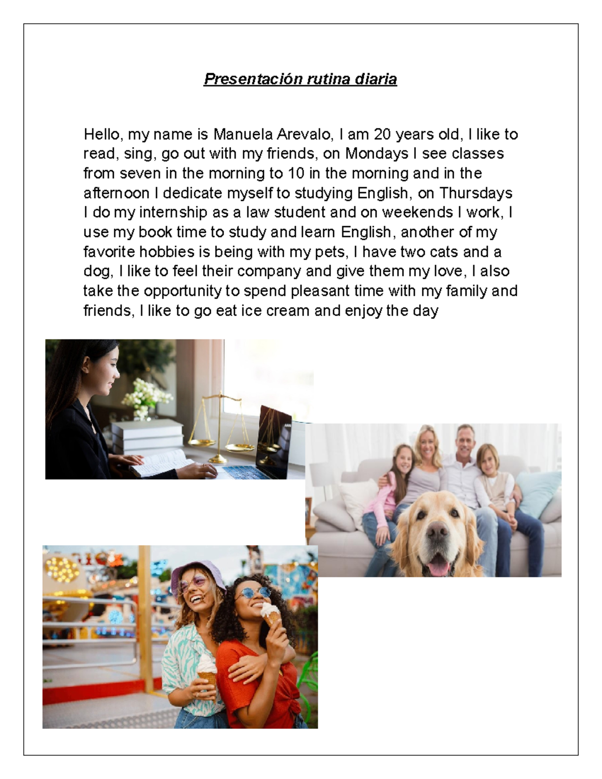 Presentación rutina diaria - Presentación rutina diaria Hello, my name ...