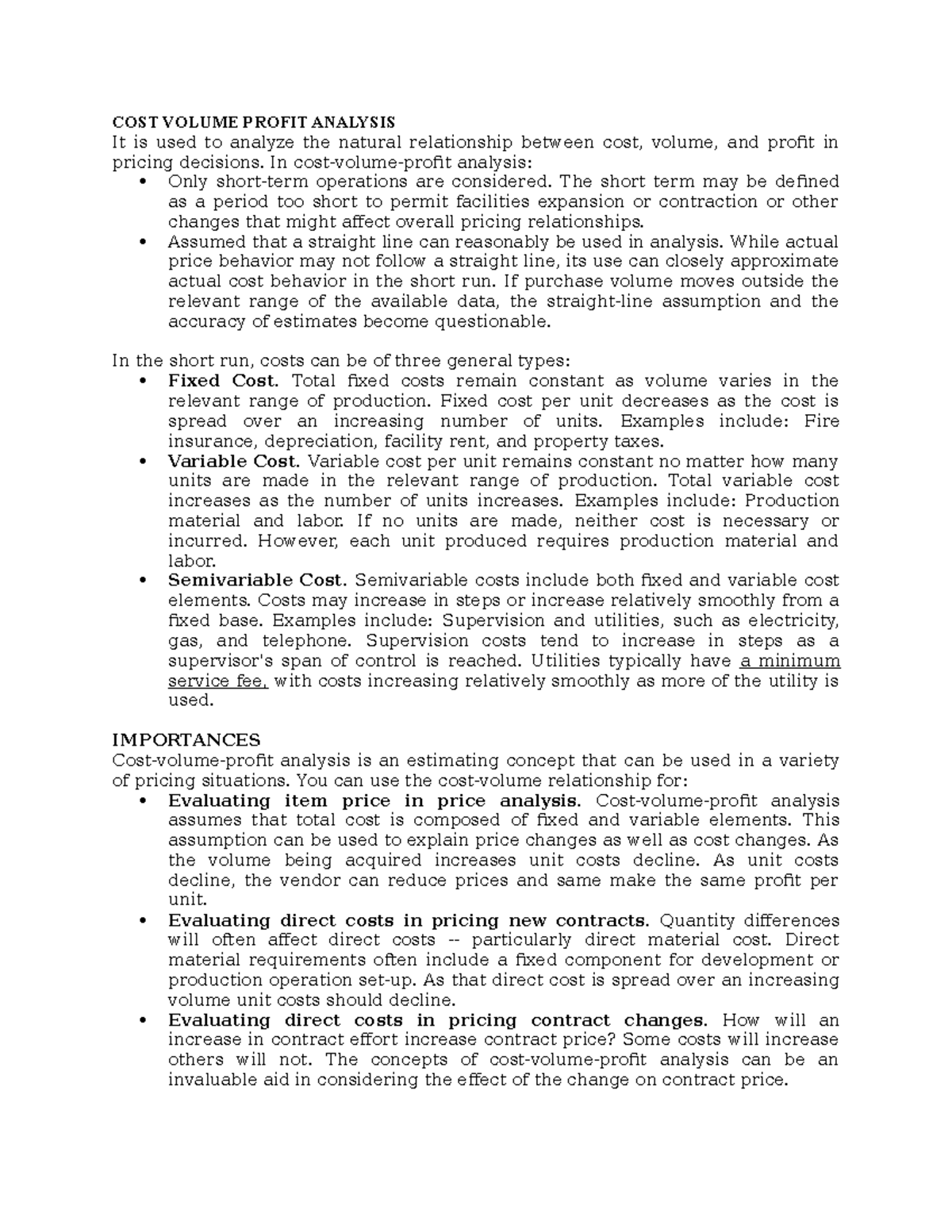 Topic FOUR CVP Analysis - COST VOLUME PROFIT ANALYSIS It is used to ...