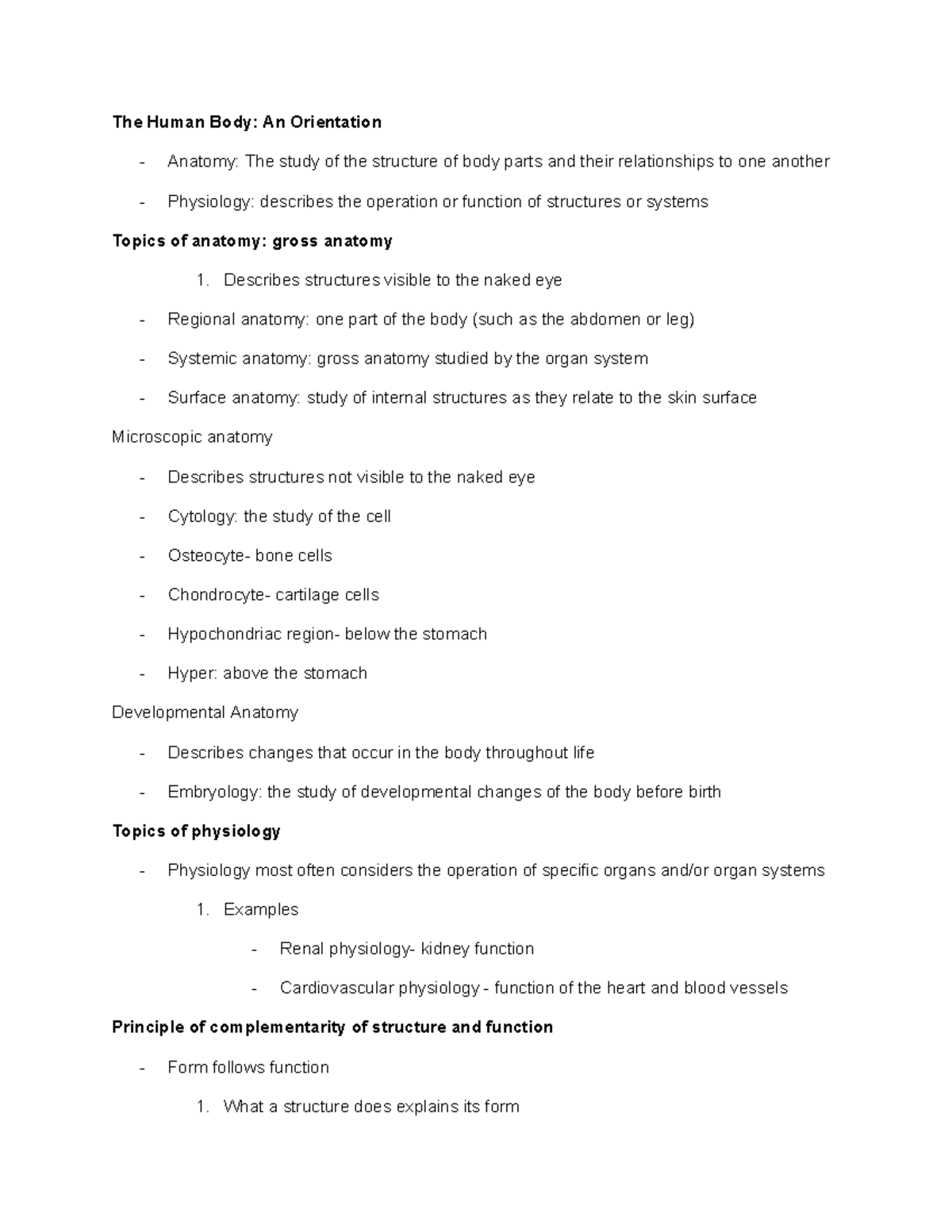 Bio notes - The Human Body: An Orientation - Anatomy: The study of the ...