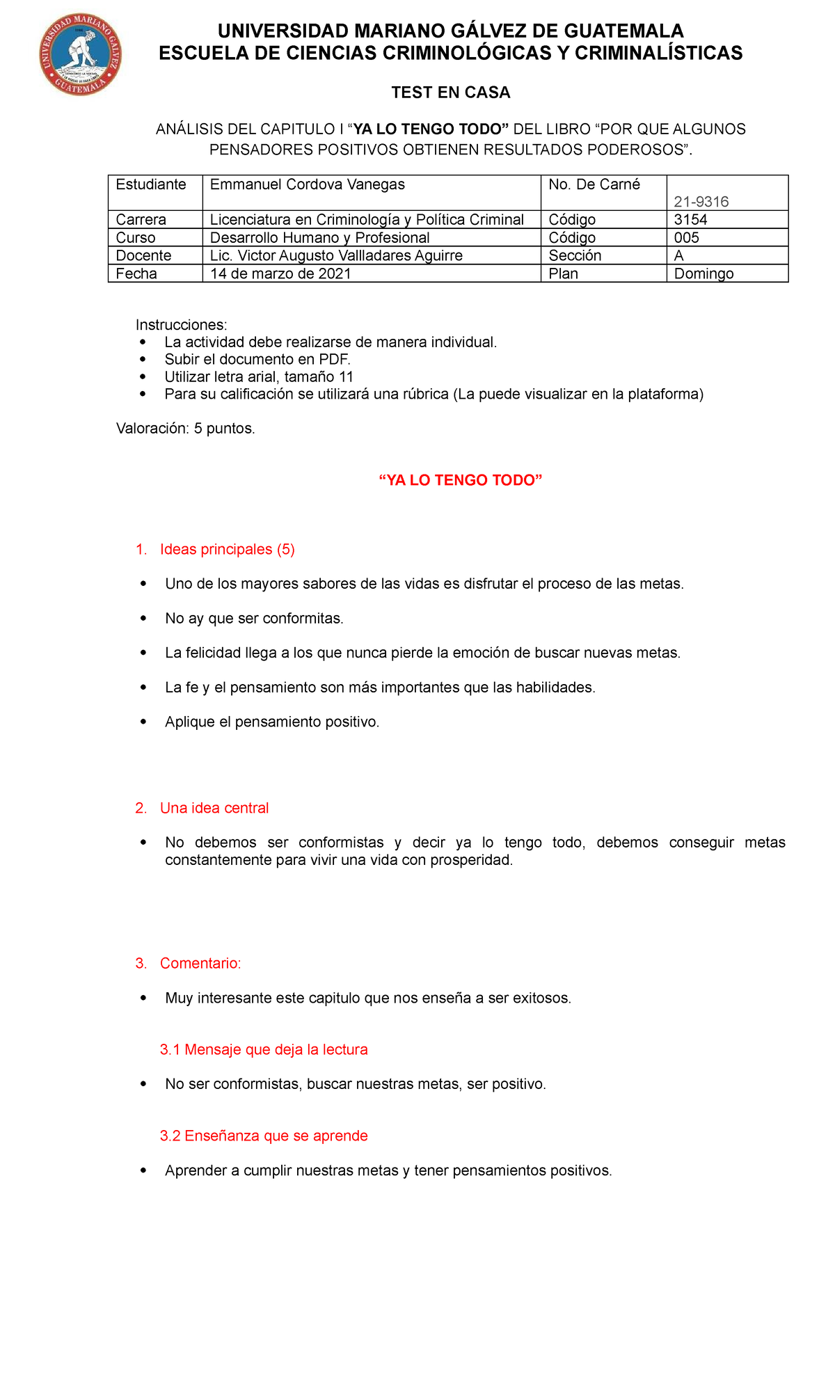 Test dhp - Lecture notes 12 - UNIVERSIDAD MARIANO GÁLVEZ DE GUATEMALA ...