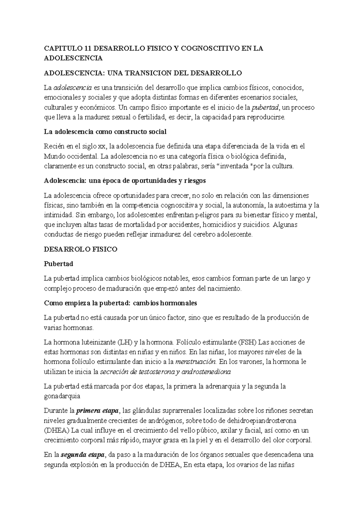 Capitulo 11 Desarrollo Fisico Y Cognoscitivo EN LA Adolesce - CAPITULO ...