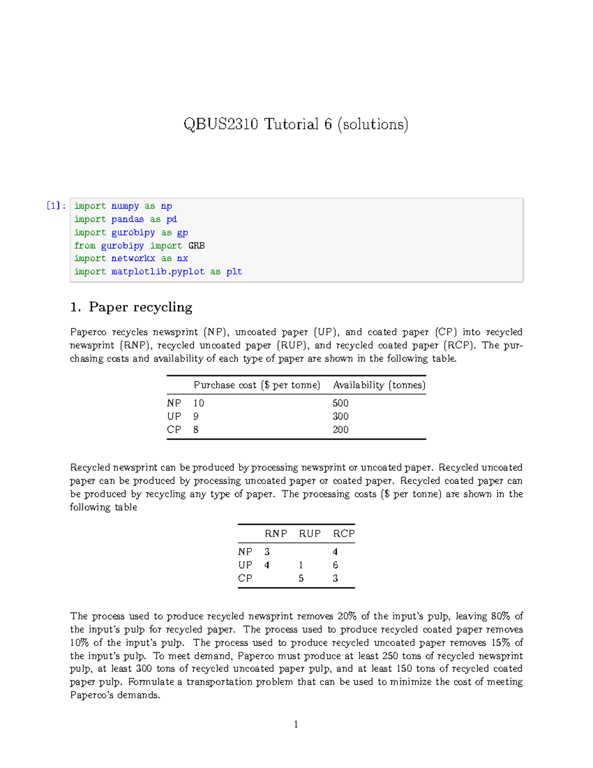 QBUS2310 Tutorial 6 (solutions) - QBUS2310 Tutorial 6 (solutions) [1 ...