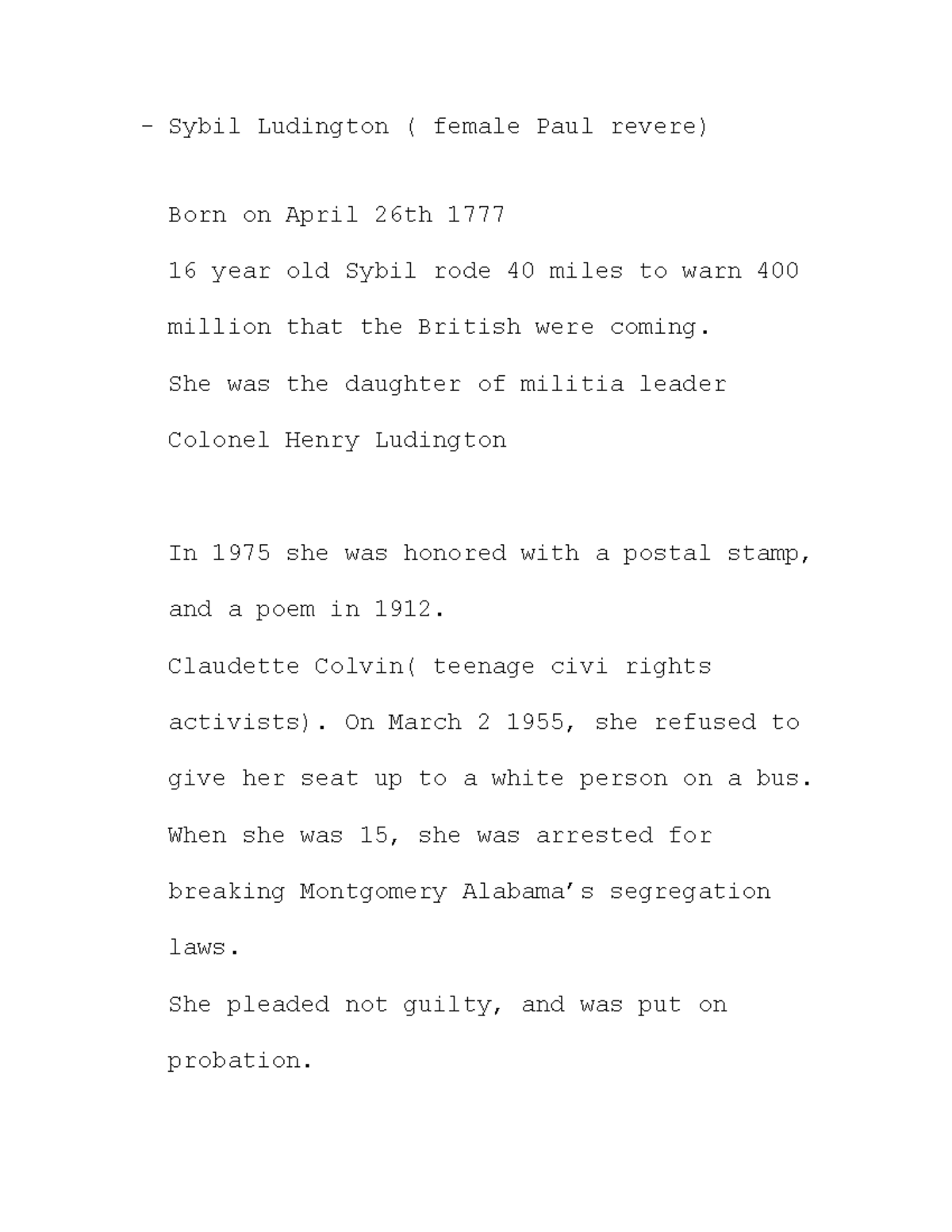 Fiercest women - notes - Sybil Ludington ( female Paul revere) Born on ...