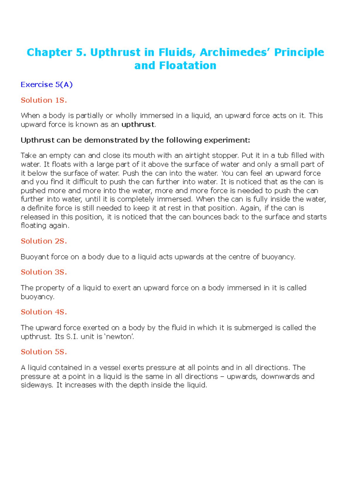 Selina Concise Physics Solutions Class 9 Chapter 5 Upthrust In Fluids ...