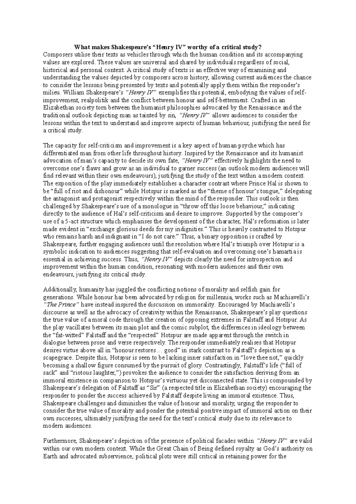Advanced Henry IV Essay - Studocu