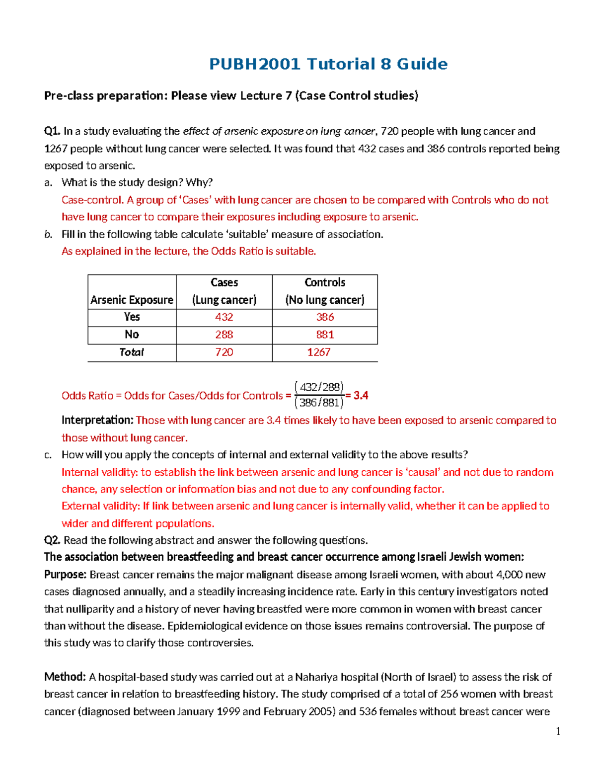Tutorial 8 Guide - PUBH2001 Tutorial 8 Guide Pre-class preparation: Please view Lecture 7 (Case ...
